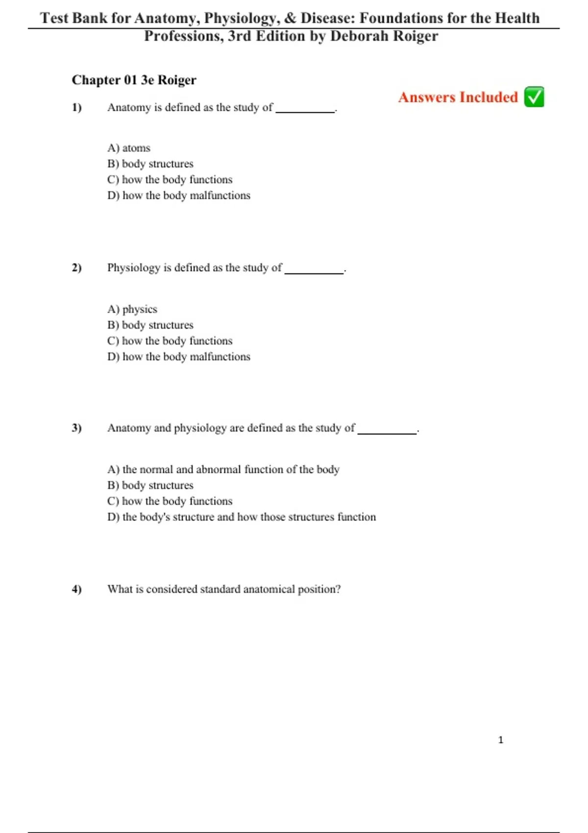 Test Bank – Anatomy, Physiology & Disease: Foundations for the Health ...