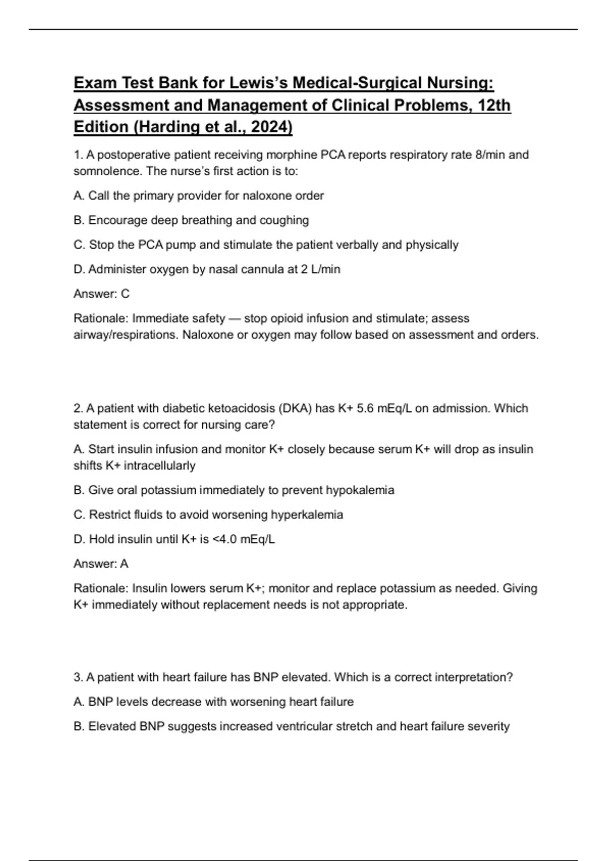 Exam Test Bank for Lewis’s Medical-Surgical Nursing: Assessment and ...