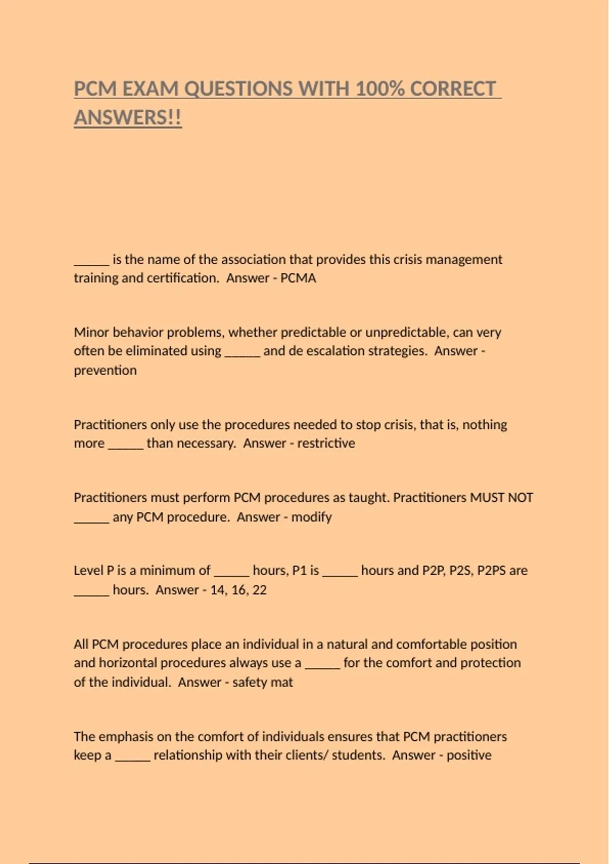 PCM EXAM 2025/26 QUESTIONS WITH 100% CORRECT ANSWERS!! - PCM - Stuvia US