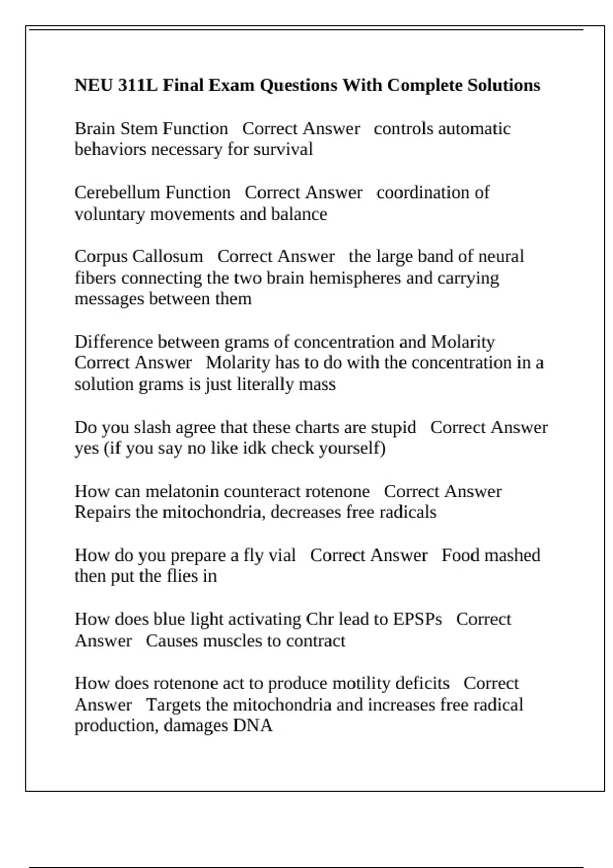 NEU 311L Final Exam Questions With Complete Solutions - NEU 311L ...