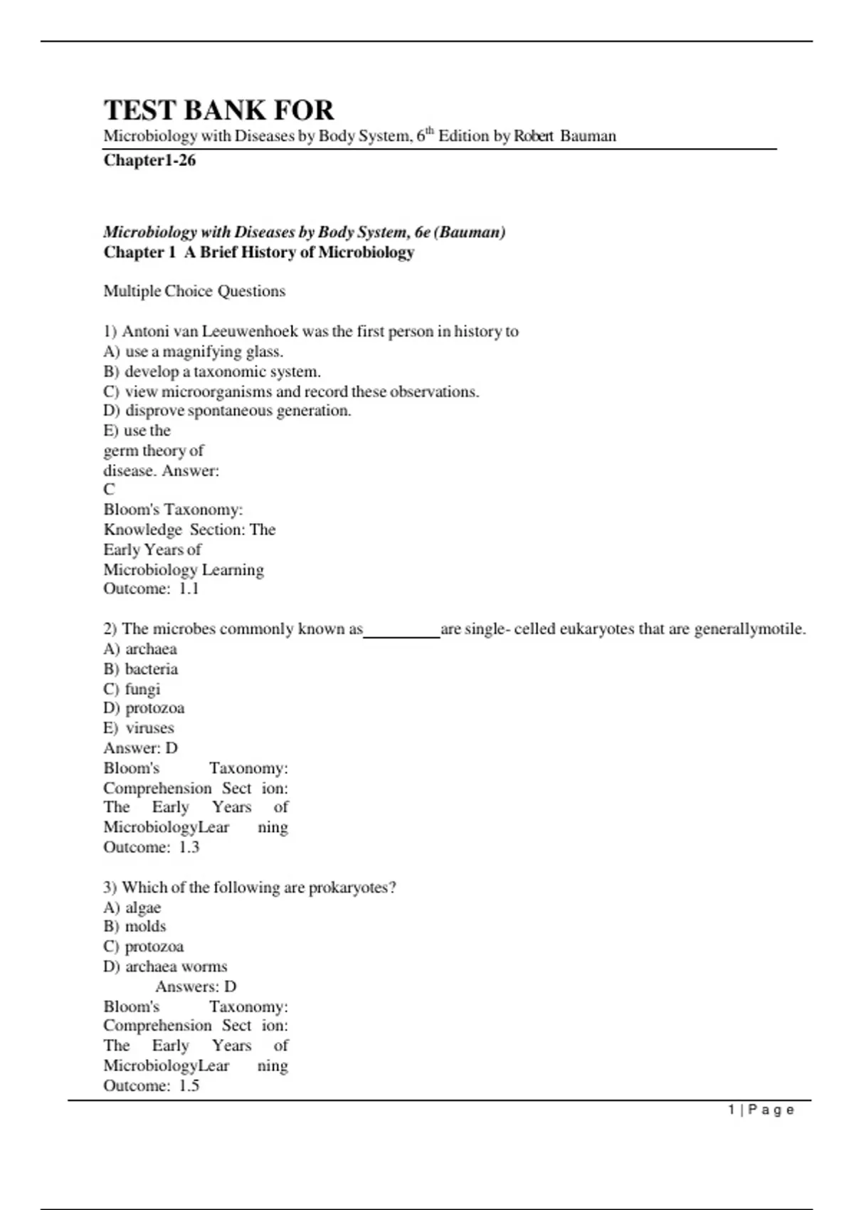Test Bank For Microbiology with Diseases by Body System, 6th Edition by ...