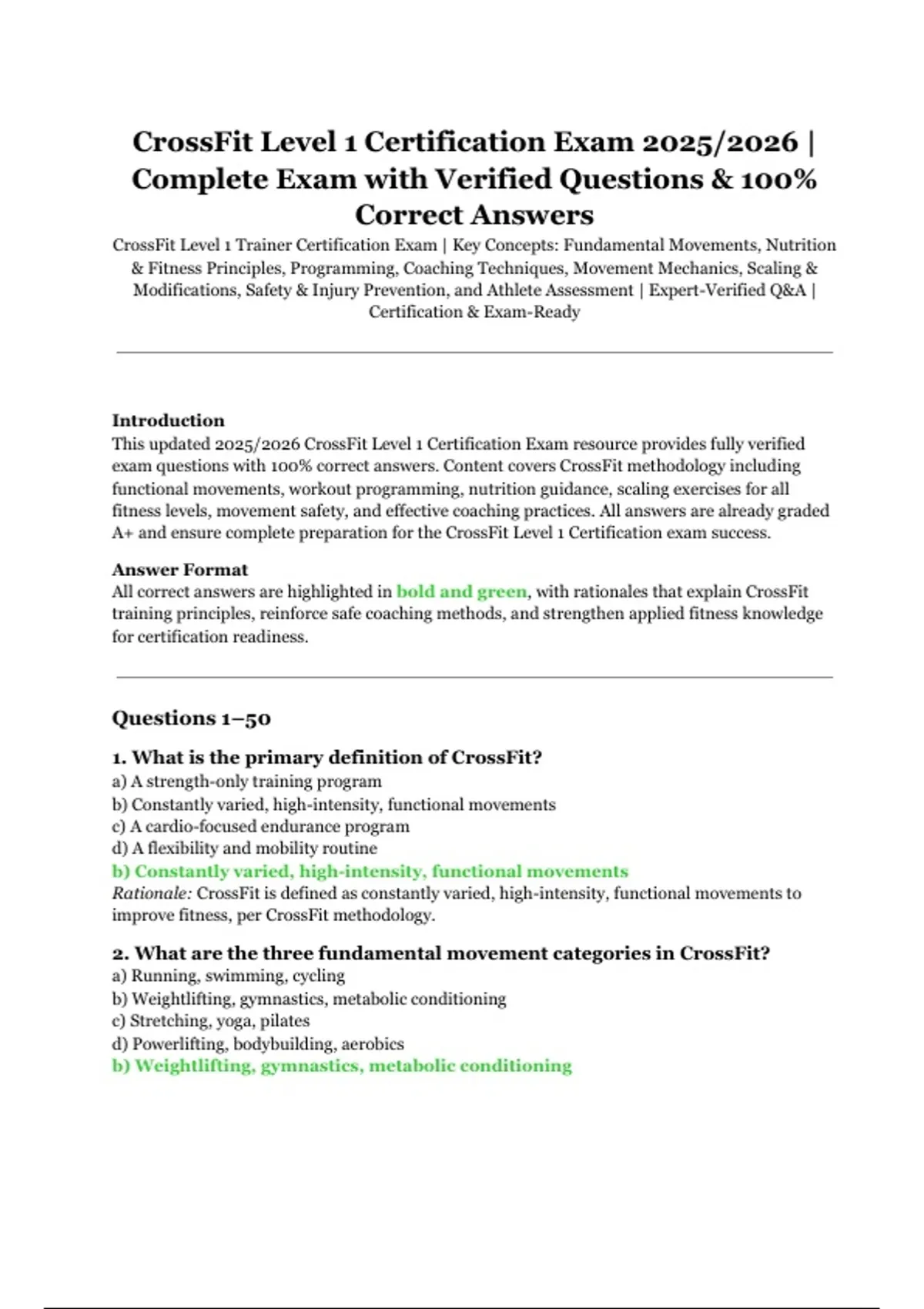 CrossFit Level 1 Certification Exam 2025/2026 | Complete Exam with ...