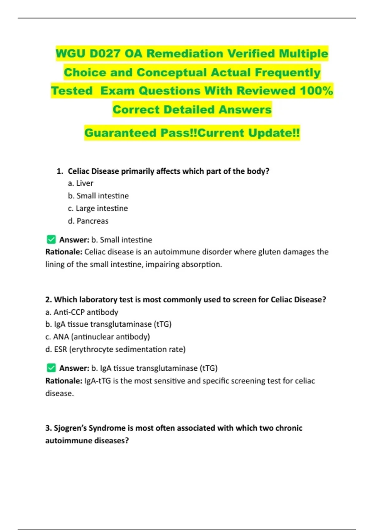 WGU D027 OA Remediation Verified Multiple Choice and Conceptual Actual ...