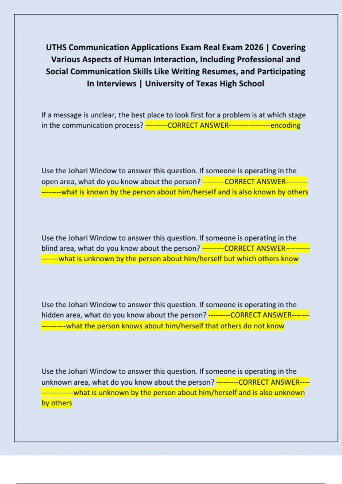 UTHS Communication Applications Exam Real Exam 2026 | Covering Various ...