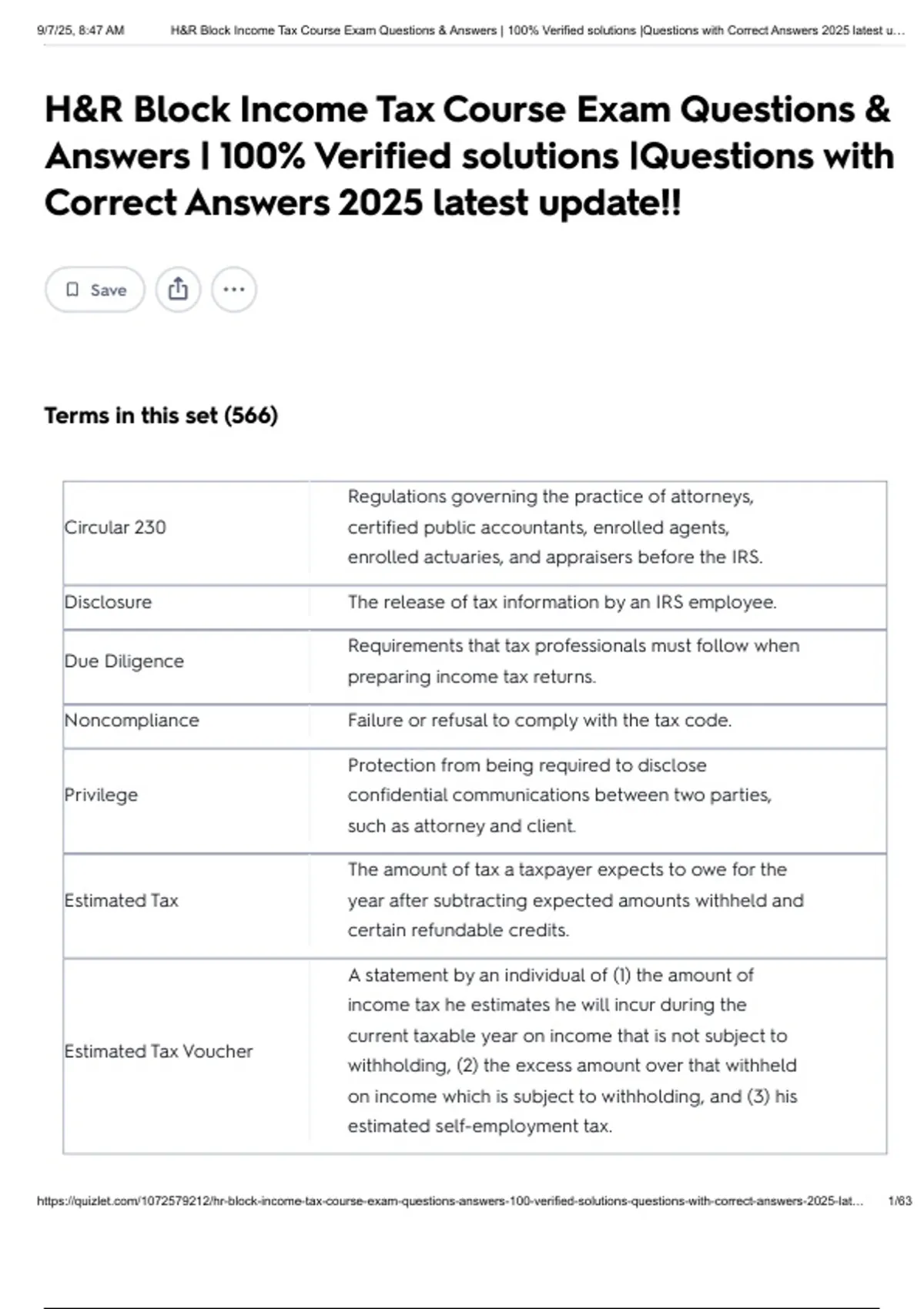H&R Block Income Tax Course Exam Questions & Answers | 100% Verified ...