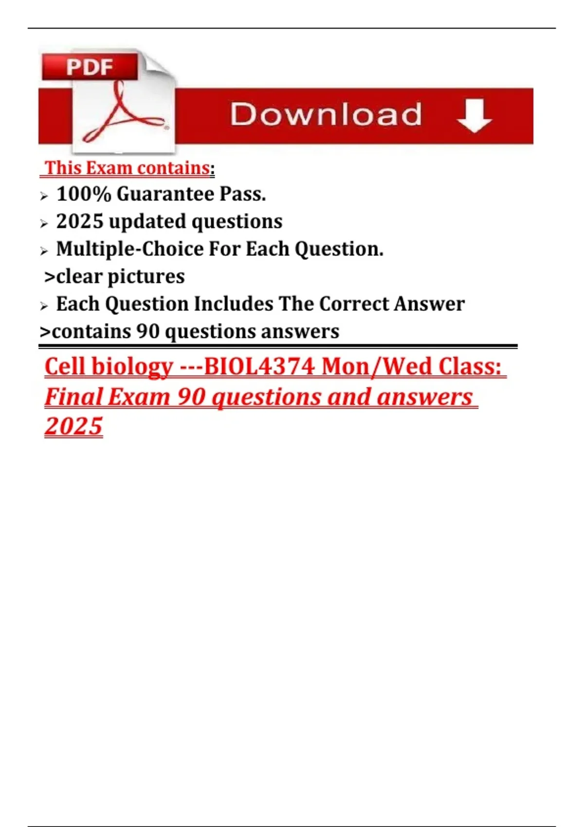 Cell Biology Final Exam BIOL4374 | 90 Questions & Answers | 2025 Study ...
