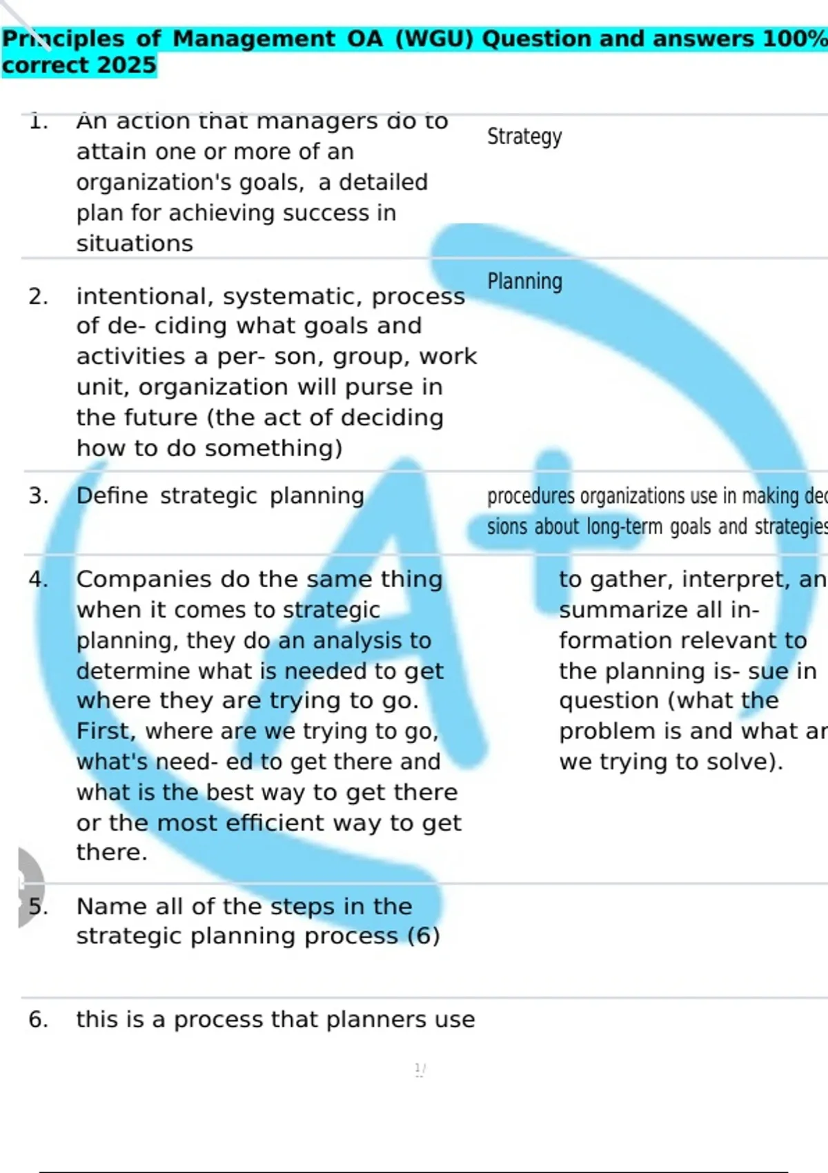 Principles of Management OA (WGU) Question and answers 100% correct ...