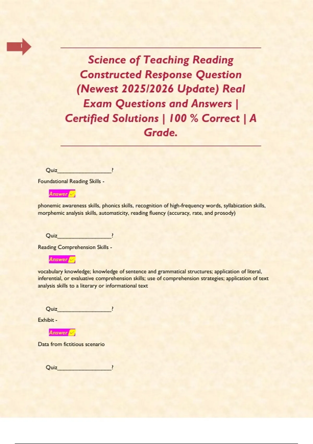 Science of Teaching Reading Constructed Response Question (Newest 2025/ ...
