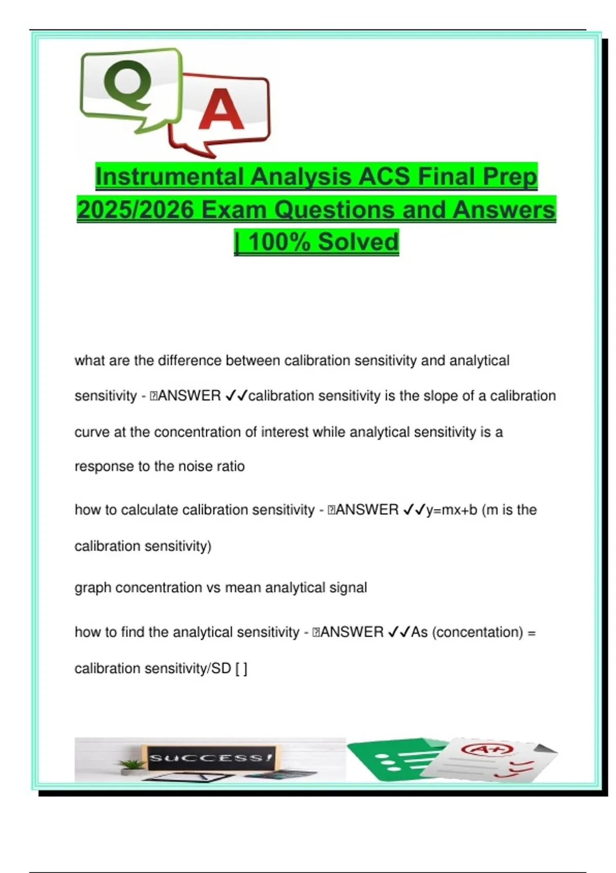 Instrumental Analysis ACS Final Prep 2025/2026 | 100+ Solved Questions ...