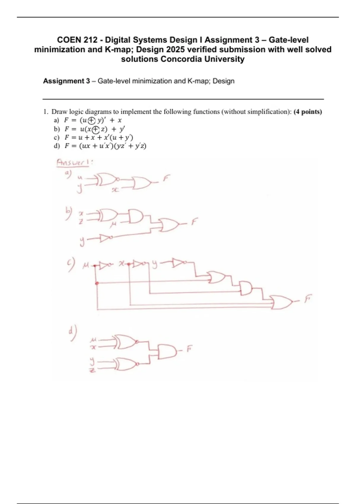 COEN 212 - Digital Systems Design I Assignment 3 – Gate-level ...