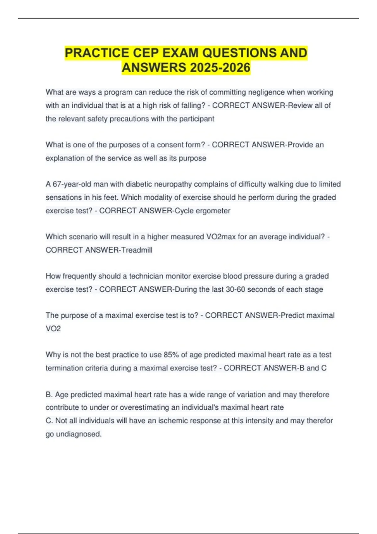 Practice CEP Exam questions and answers - Practice CEP - Stuvia US