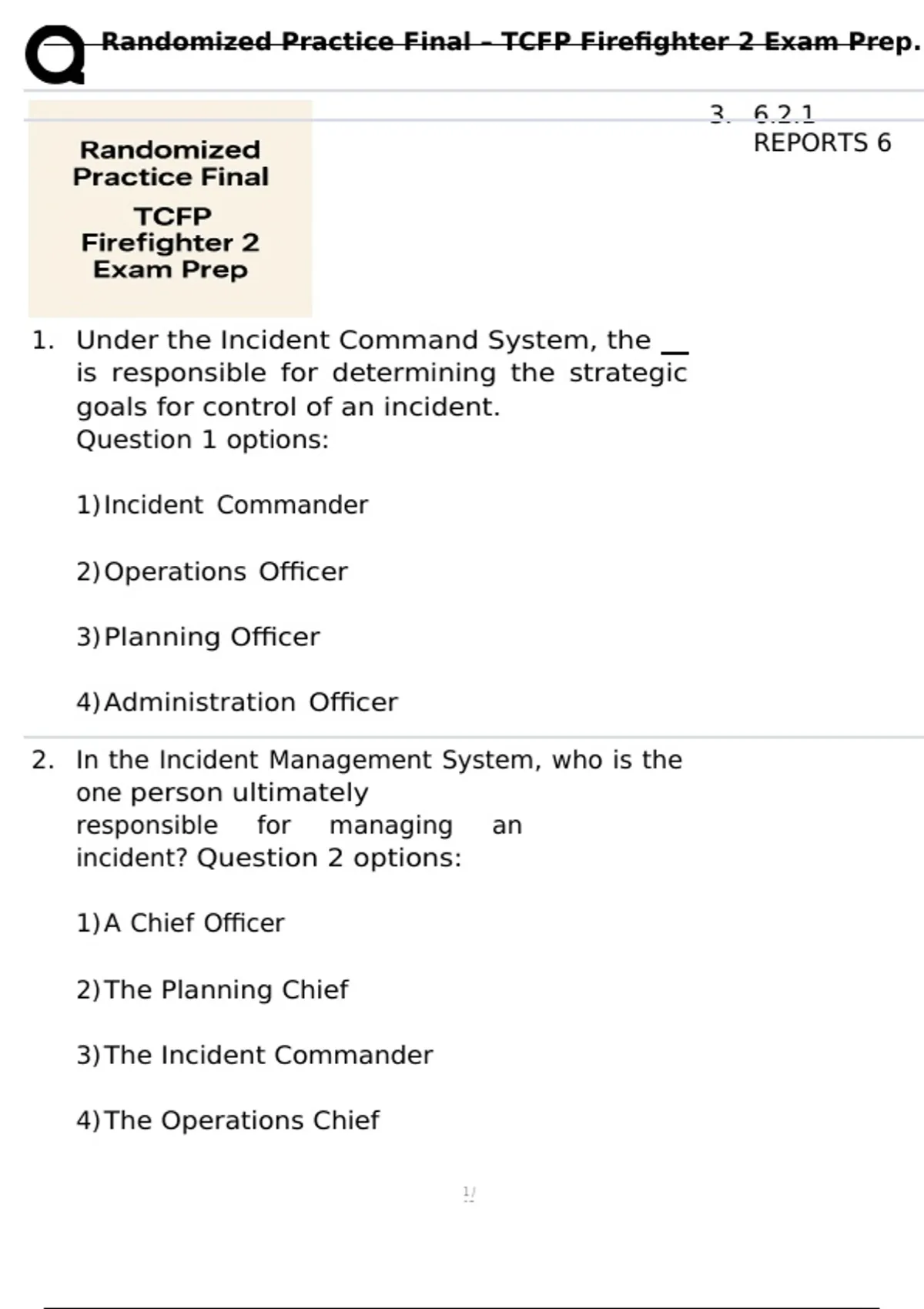 Randomized Practice Final – TCFP Firefighter 2 Exam Prep - Tcfp - Stuvia US
