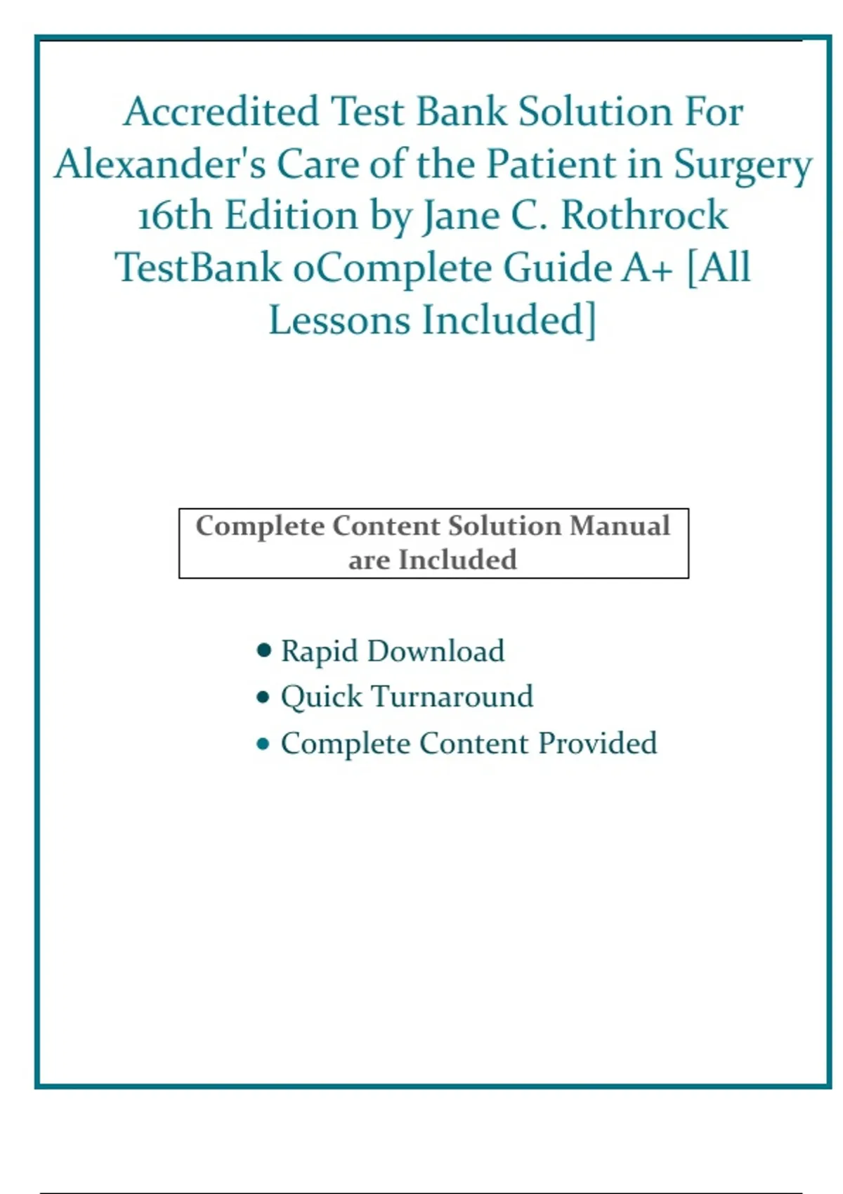 Accredited Test Bank Solution For Alexander's Care of the Patient in ...