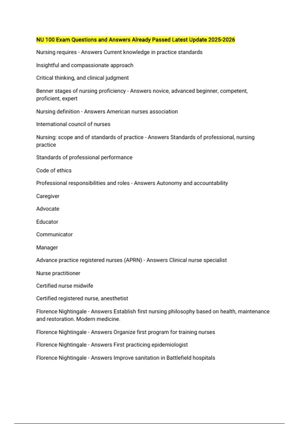 NU 100 Exam Questions and Answers Already Passed Latest Update - NU 100 ...