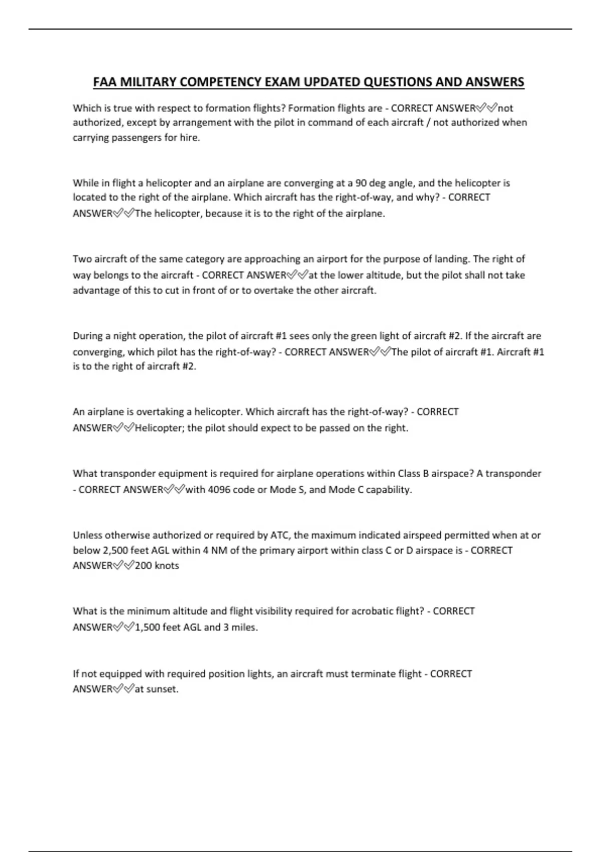 FAA MILITARY COMPETENCY EXAM UPDATED QUESTIONS AND ANSWERS - FAA ...