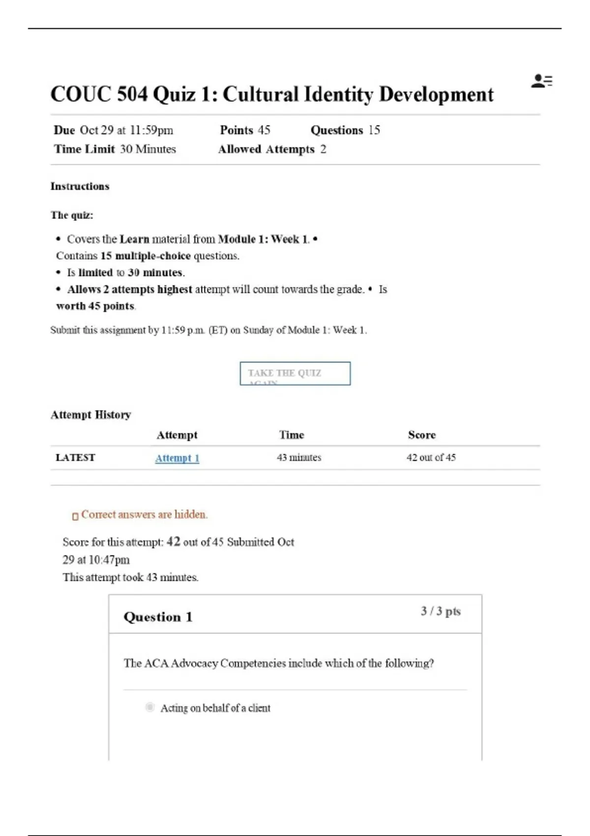 COUC 504 Quiz 1: Cultural Identity Development | Questions and Answers ...