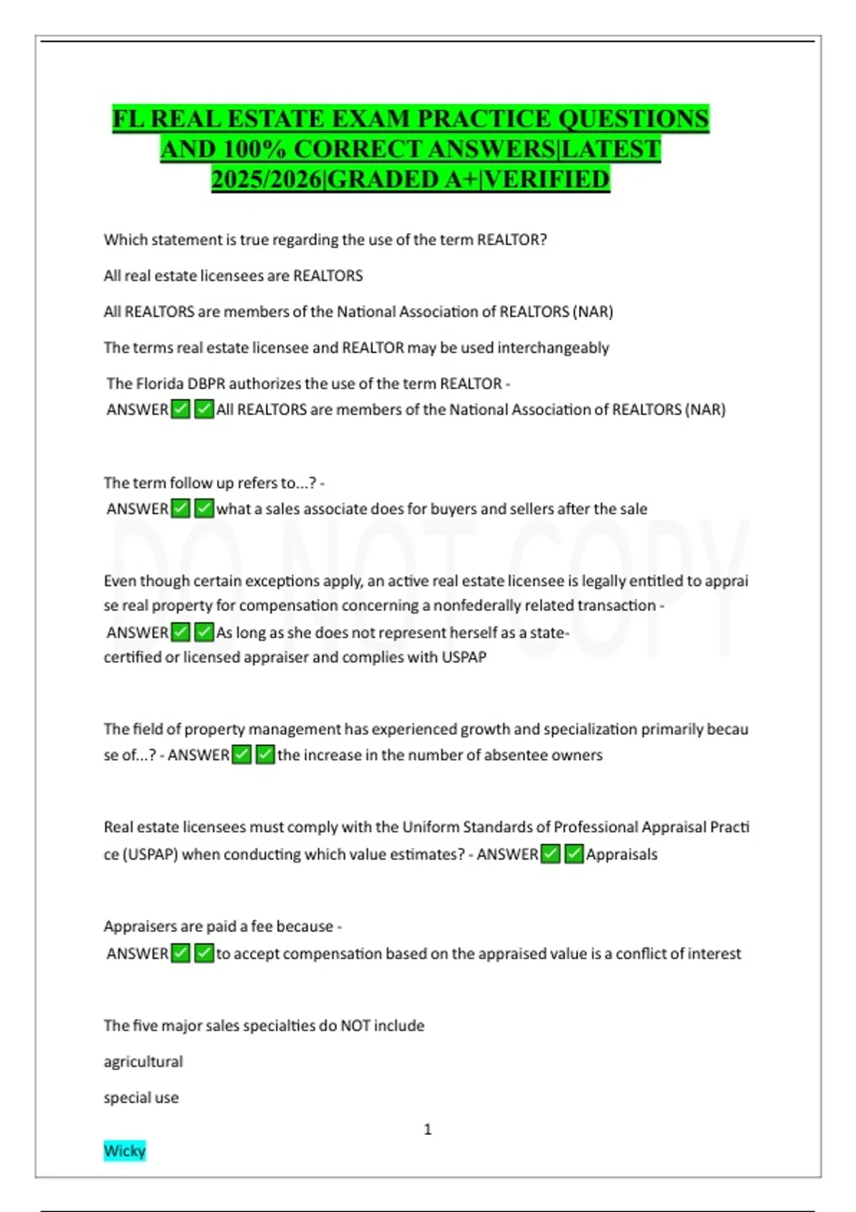 FL REAL ESTATE EXAM PRACTICE QUESTIONS AND 100% CORRECT ANSWERS|LATEST ...
