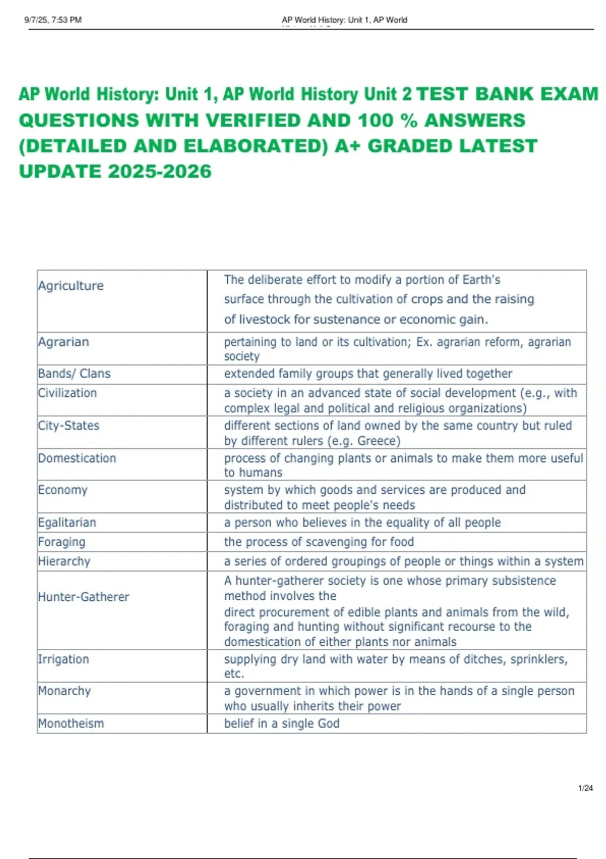 AP World History: Unit 1, AP World History Unit 2 TEST BANK EXAM ...