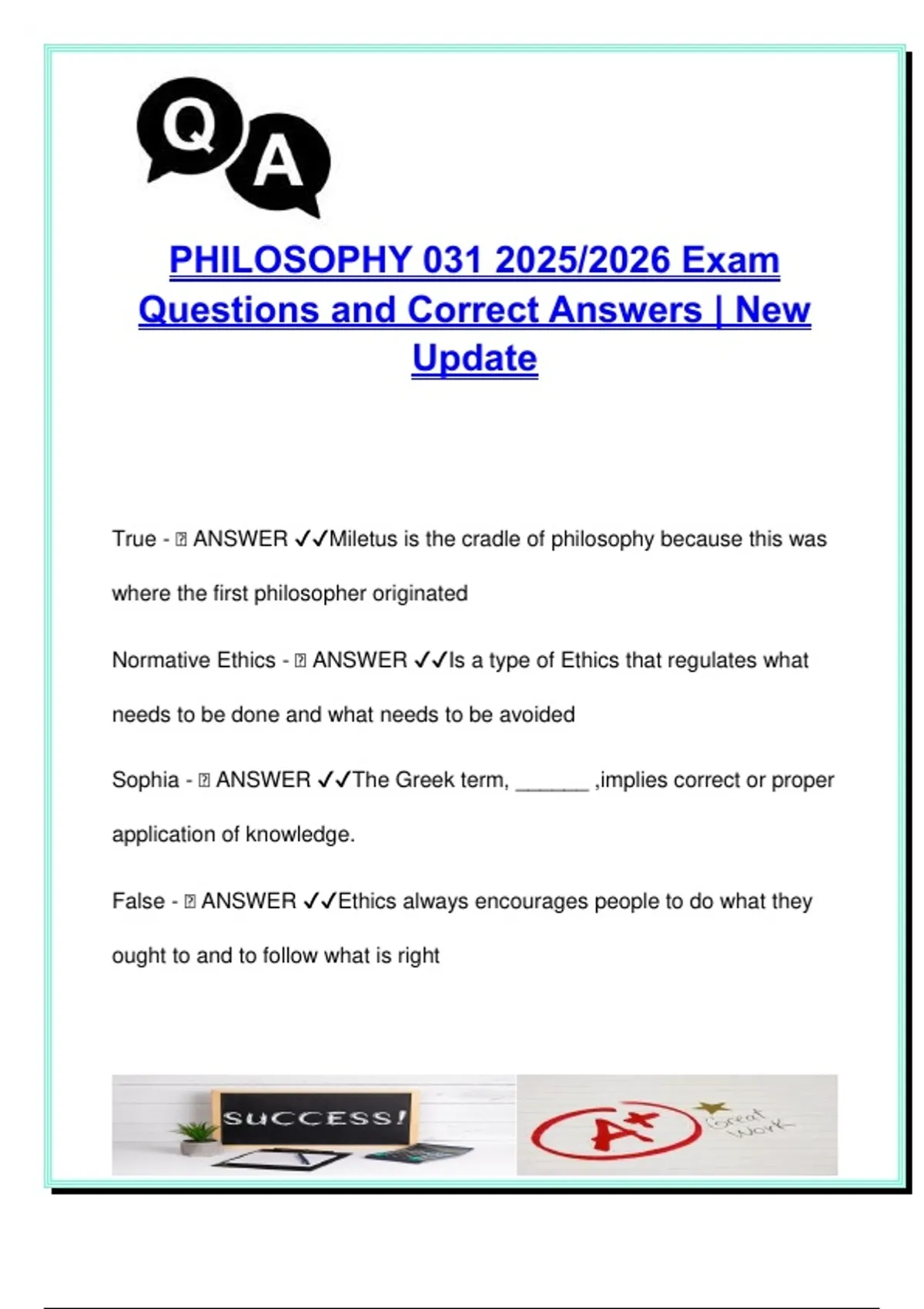 PHILO031 Ethics – 40+ Verified Exam Questions on the Origin, Branches ...