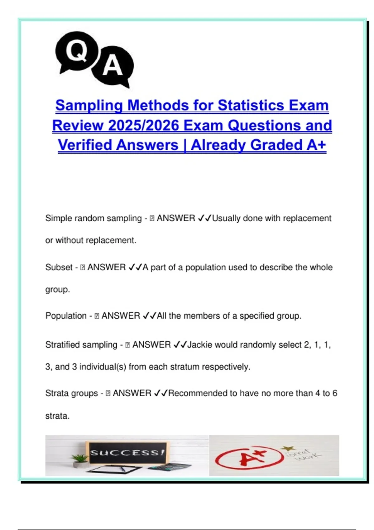 Sampling Methods for Statistics – 60+ Verified Exam Questions on ...