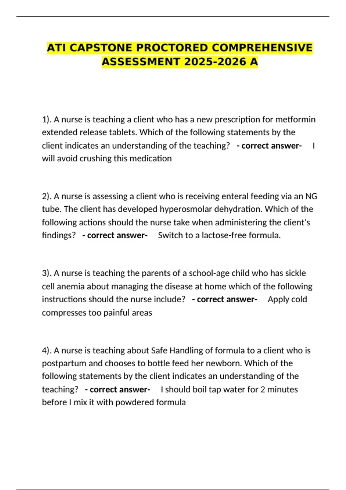 ATI Capstone Proctored Comprehensive Assessment A – 8 Practice ...