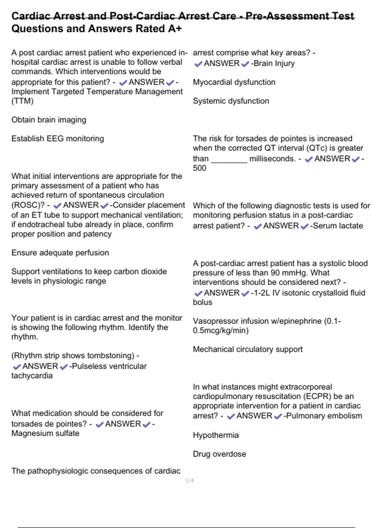 Cardiac Arrest and Post-Cardiac Arrest Care - Pre-Assessment Test ...