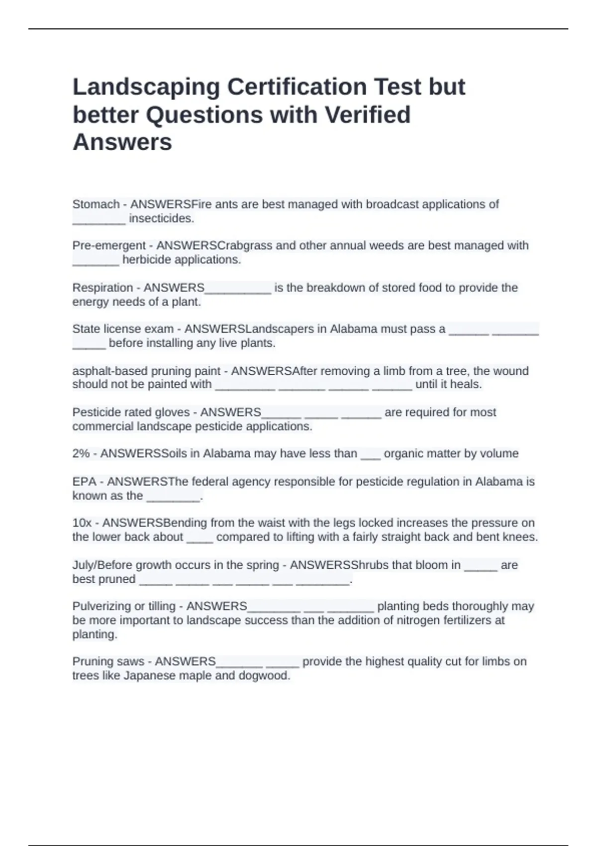 Landscaping Certification Test but better Questions with Verified ...
