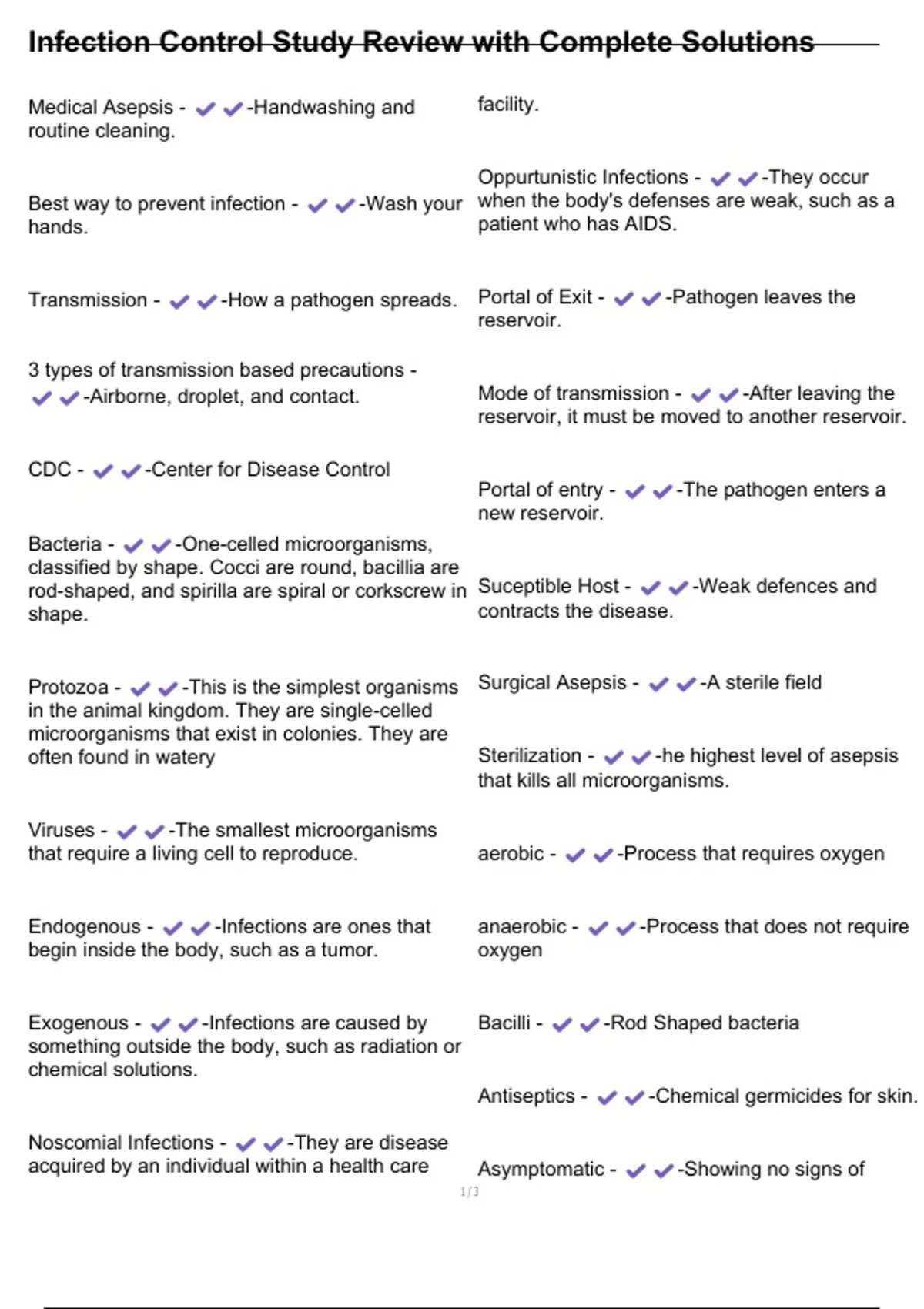 Infection Control Study Review with Complete Solution - Infection ...