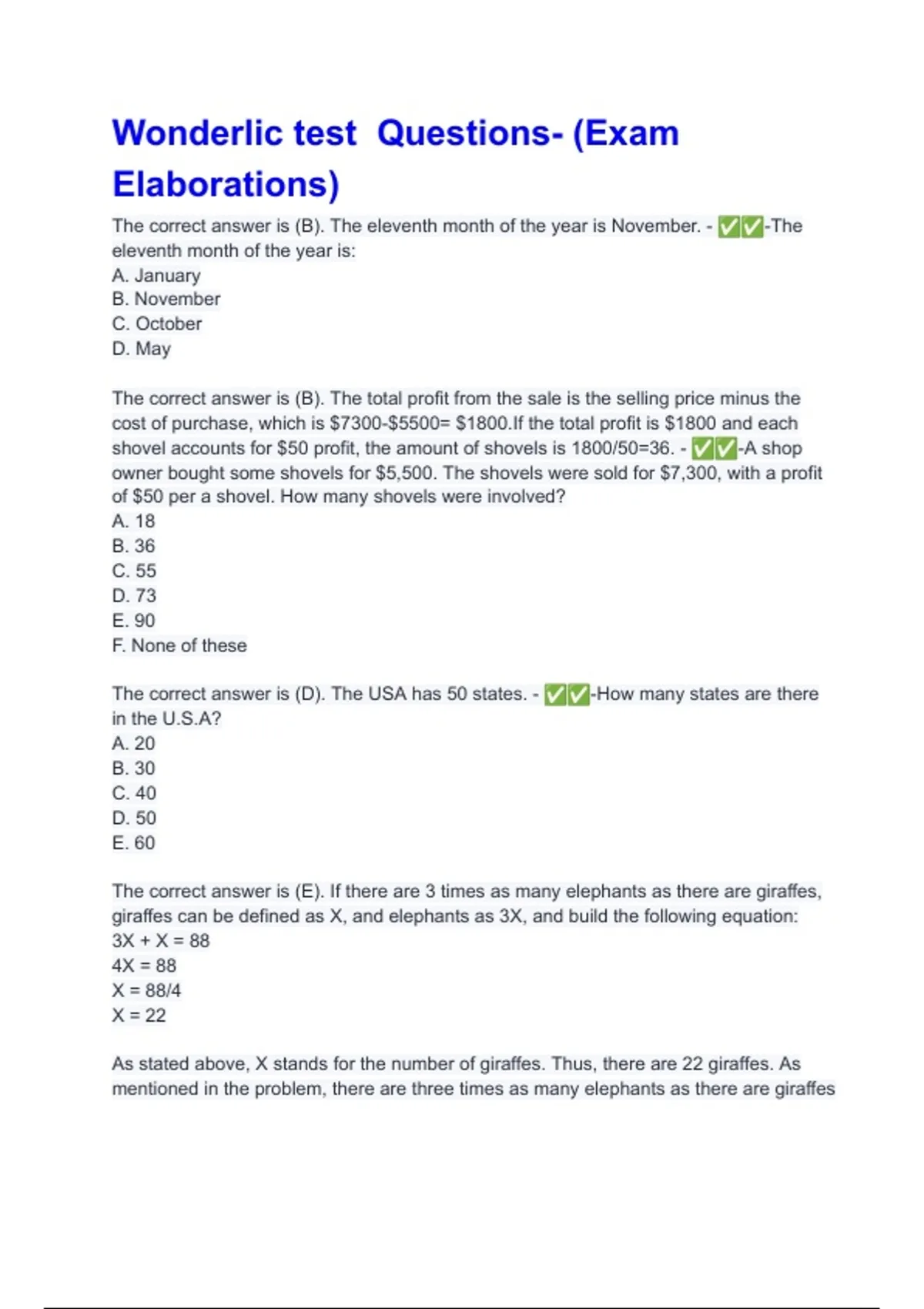 Wonderlic Test Questions – Exam Elaborations with Complete Answers 2024 ...