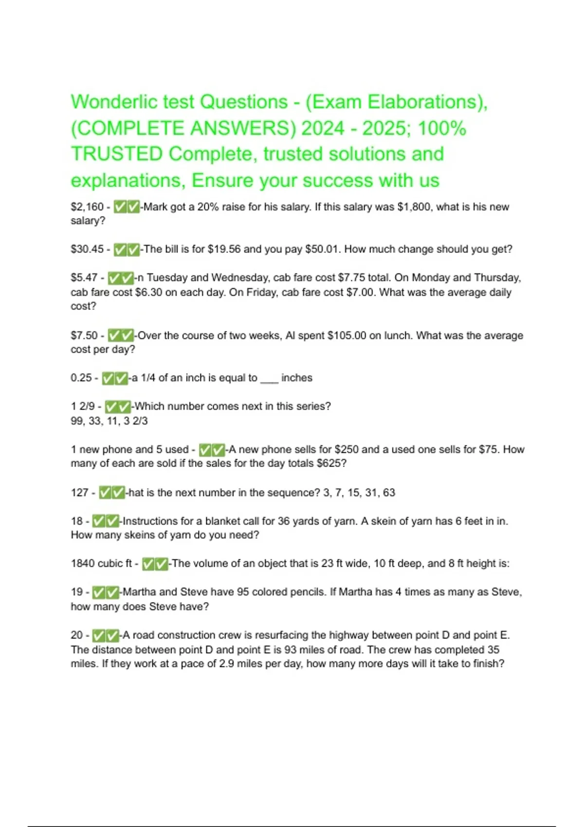 Wonderlic Test Questions, 2025/2026. Includes all practice questions ...