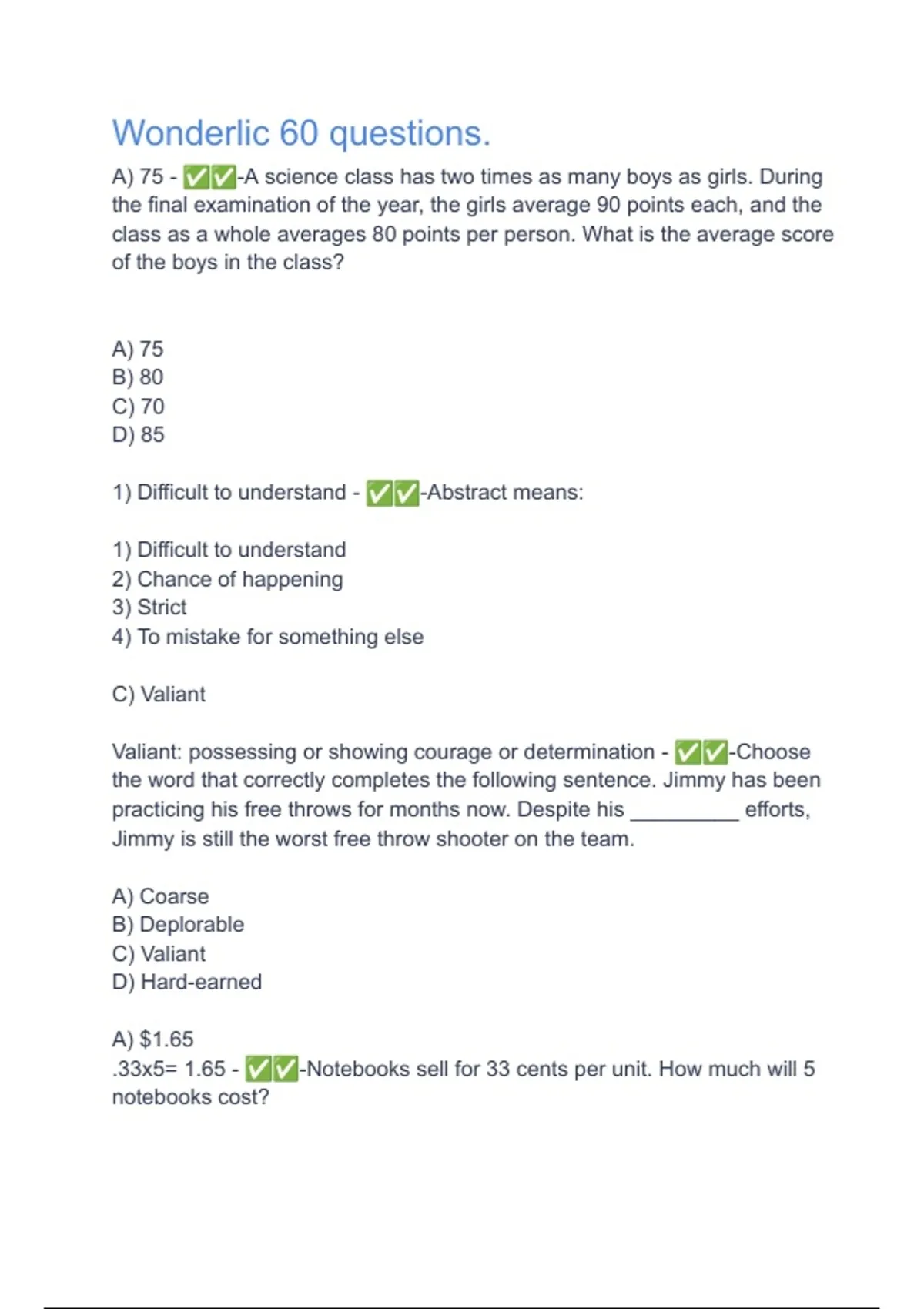 Wonderlic 60 Questions 2025/2026 – Complete Practice Questions with ...