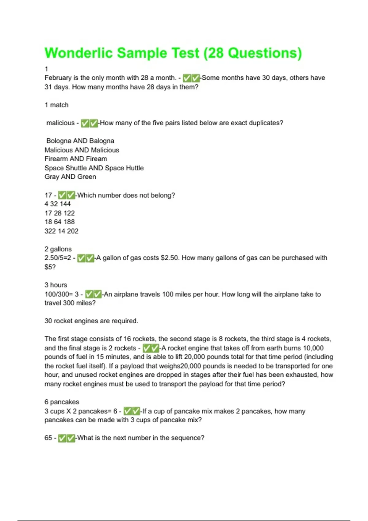 Test Bank for Wonderlic Sample Test (28 Questions) 2025/2026 – Complete ...