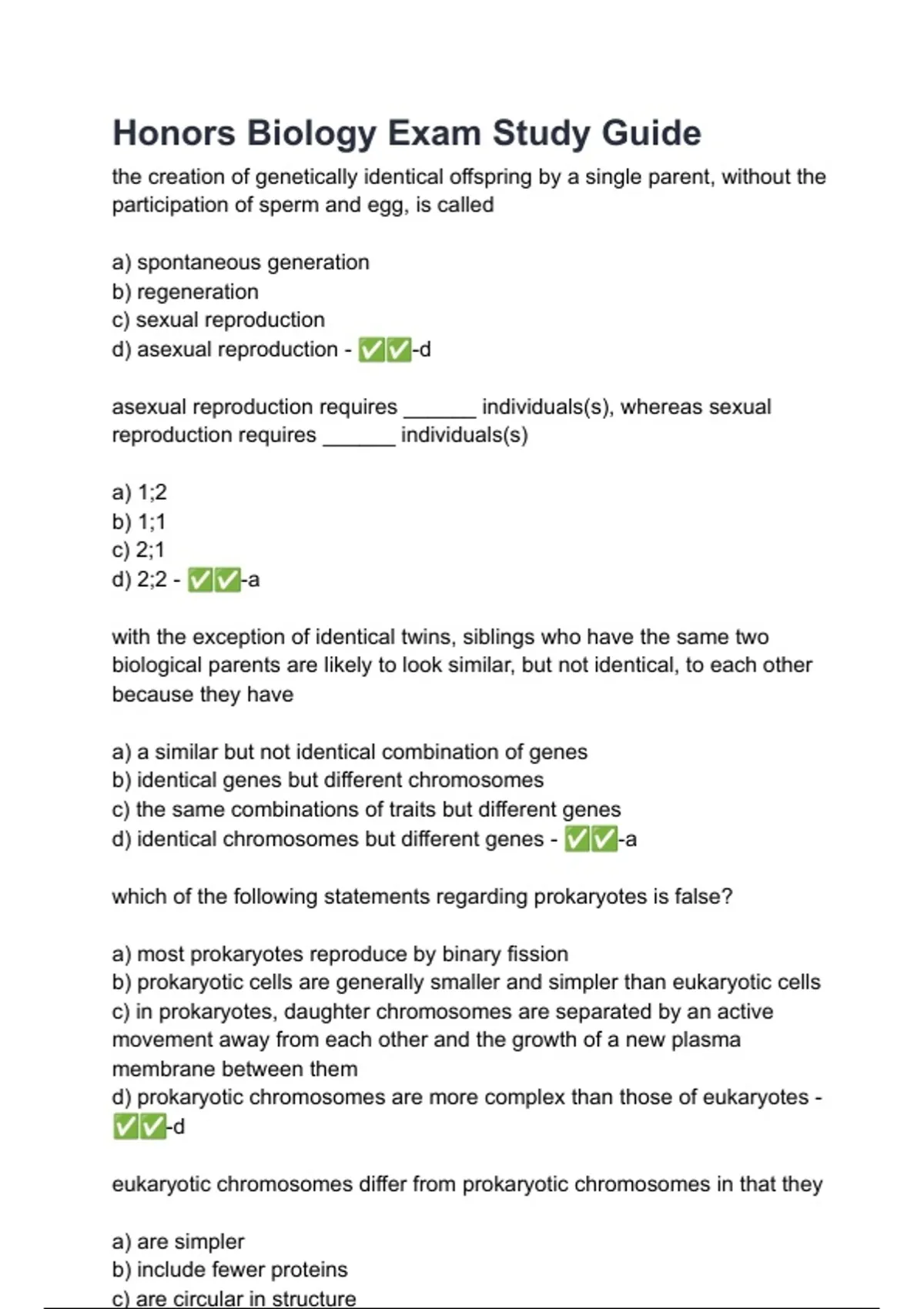 Honors Biology Exam Study Guide 2025/2026 – Complete Questions with ...