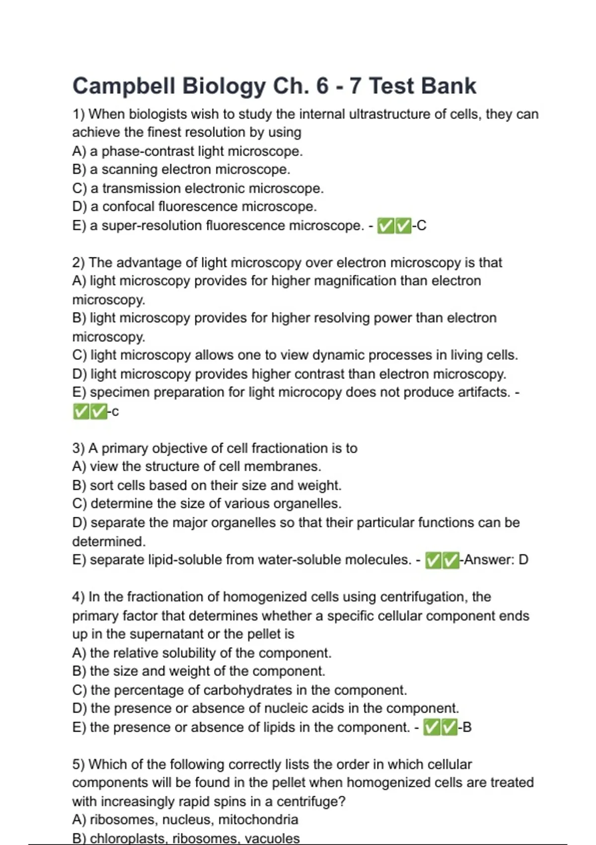 Campbell Biology Test Bank – Chapters 6–7 Exam Questions and Answers ...