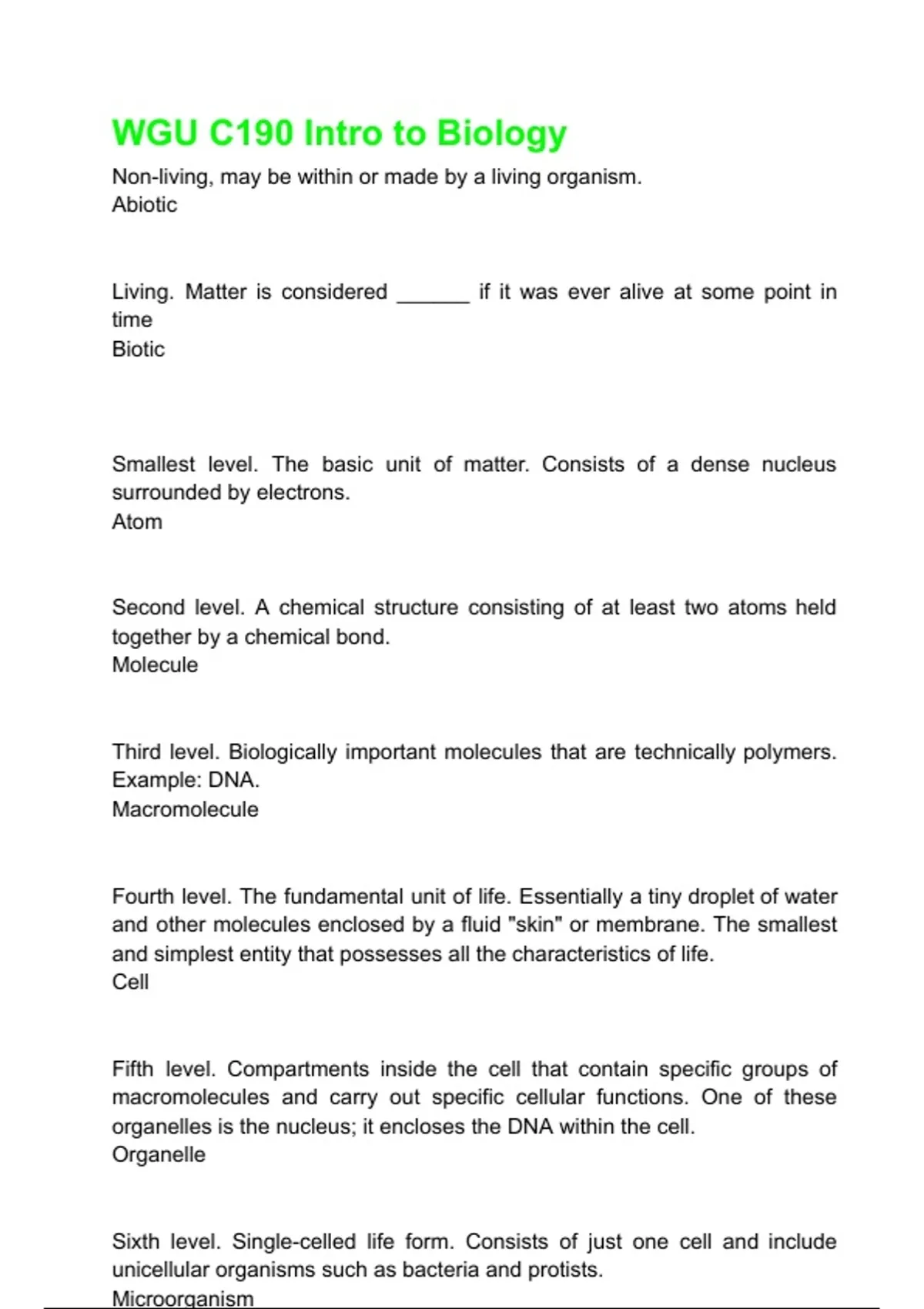 Download the WGU C190 Intro to Biology (2025–2026). Includes fully ...