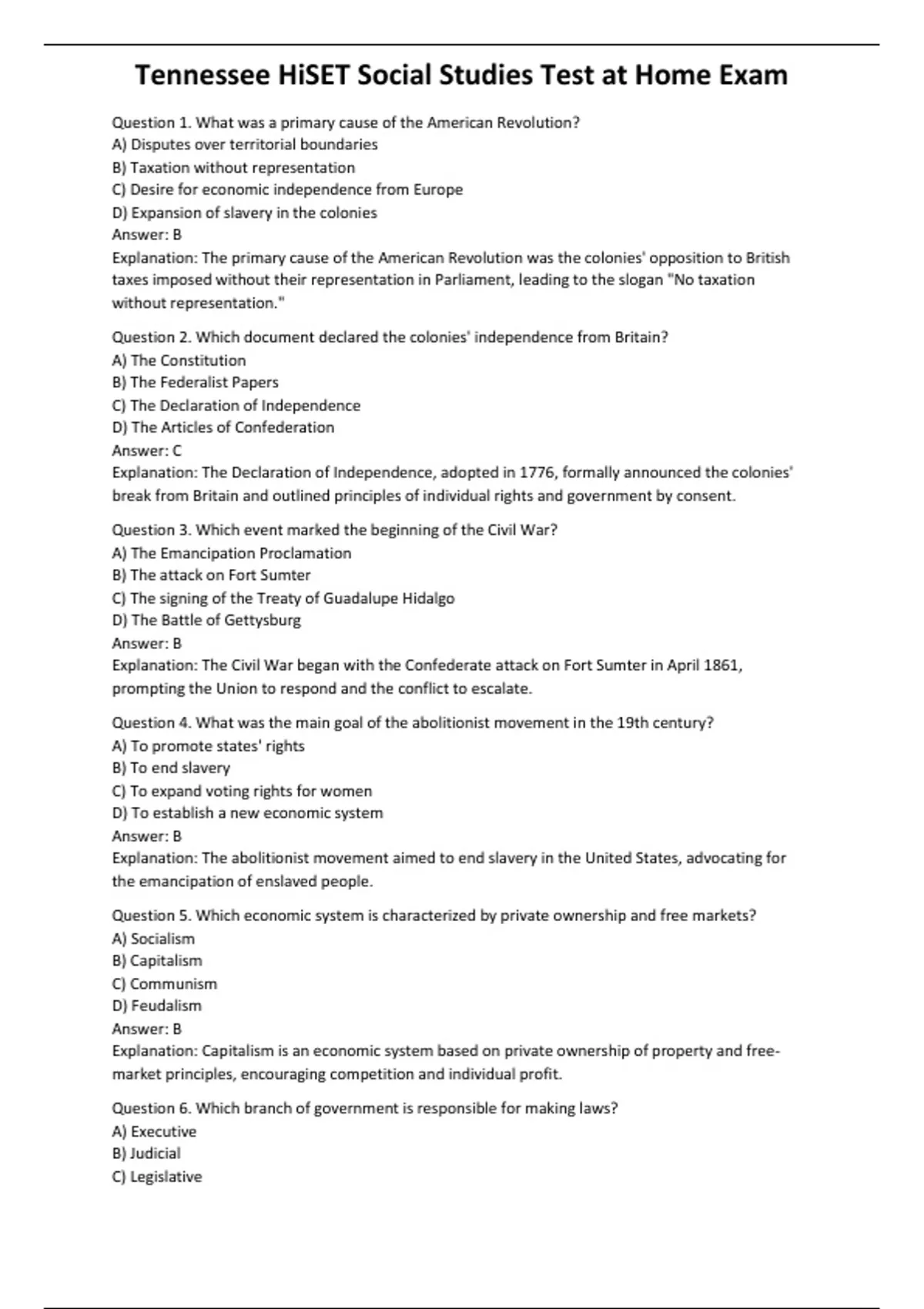 Tennessee HiSET Social Studies Test at Home Exam - Computers - Stuvia US