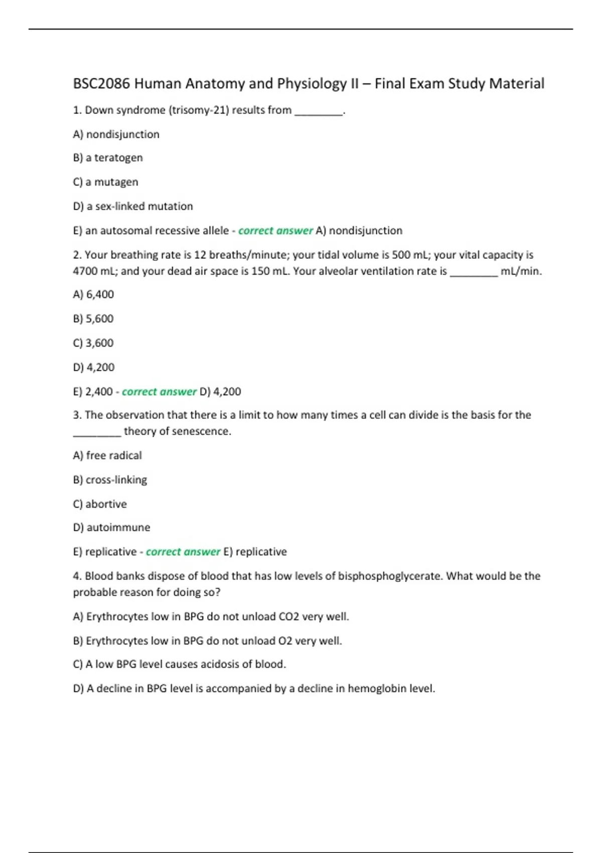 BSC2086 Human Anatomy and Physiology II – Final Exam Study Material ...