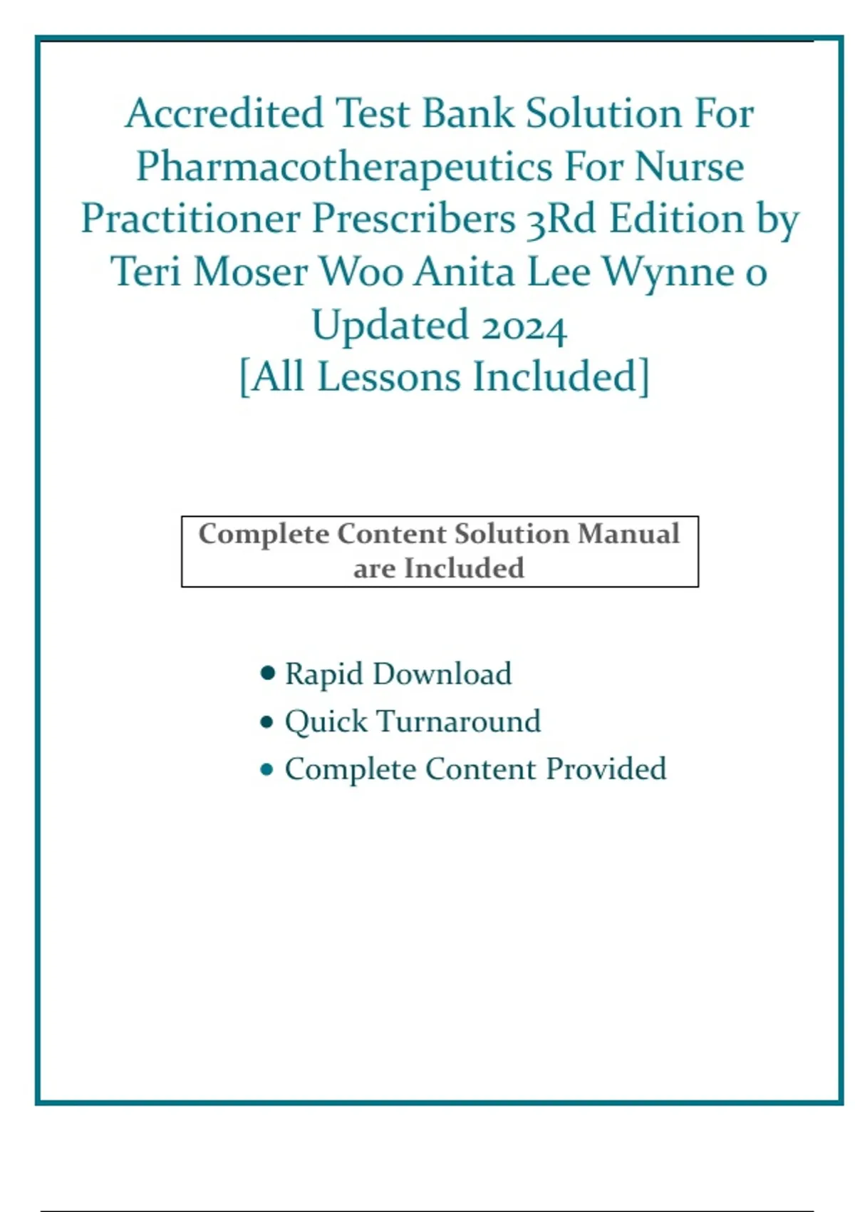 Accredited Test Bank Solution For Pharmacotherapeutics For Nurse ...
