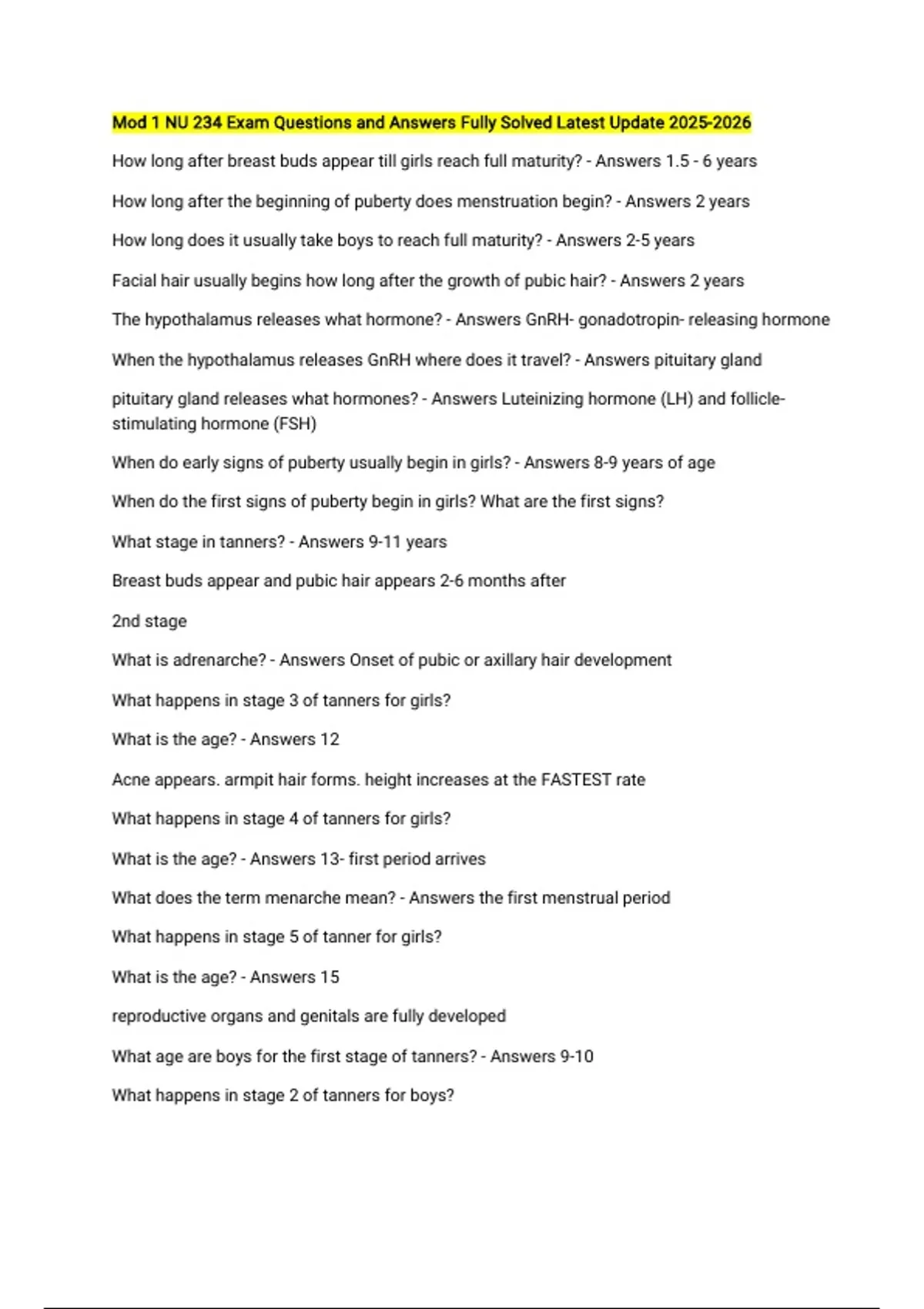 Mod 1 NU 234 Exam Questions and Answers Fully Solved Latest Update - NU ...