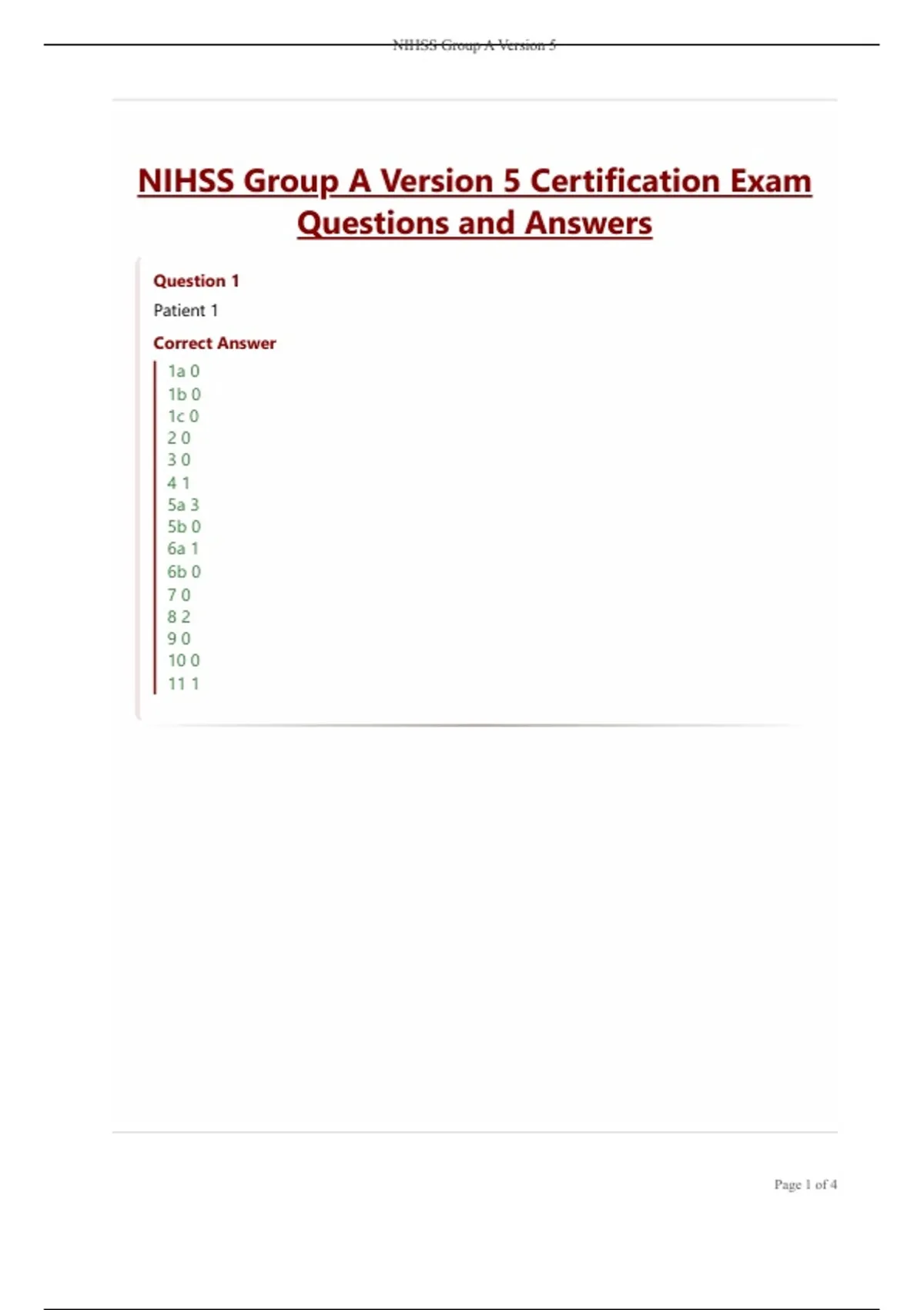NIHSS Group A Version 5 Certification Exam Questions and Answers ...