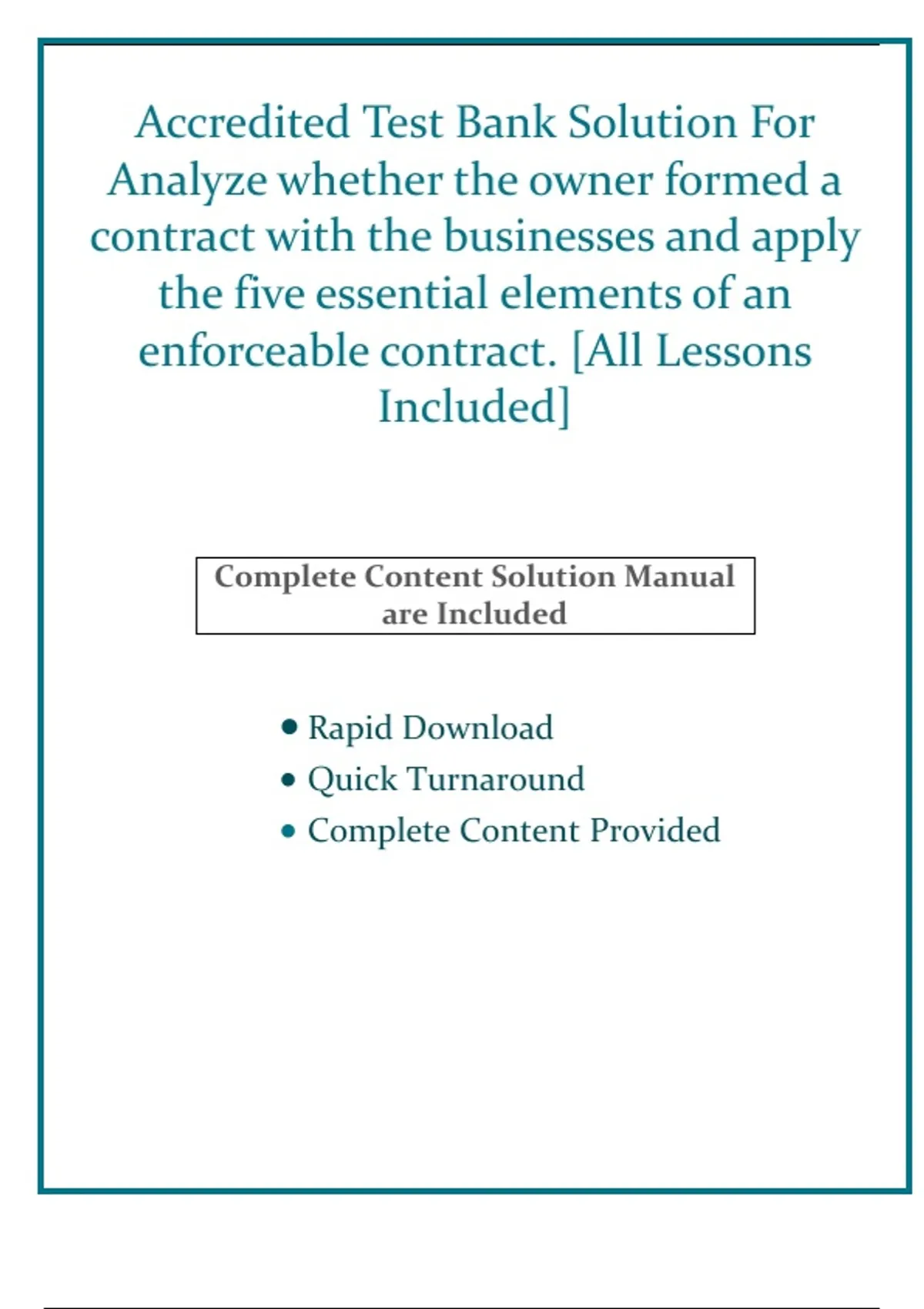 Accredited Test Bank Solution For Analyze whether the owner formed a ...