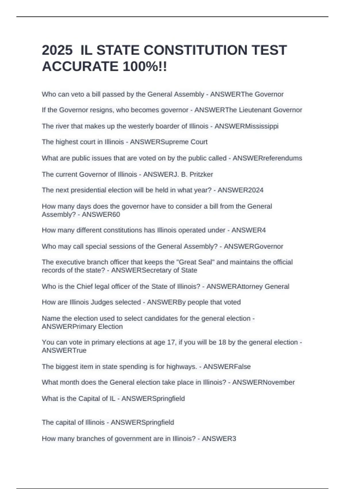 2025 IL STATE CONSTITUTION TEST ACCURATE 100%!! - 2025 IL STATE ...