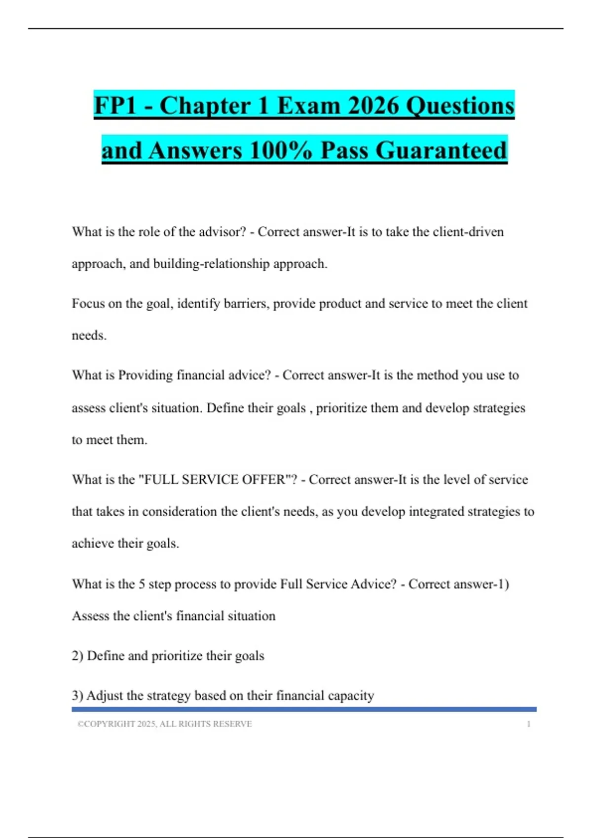 FP1 chapter 1 Bundled Tests 2026 Questions and Answers - Stuvia US