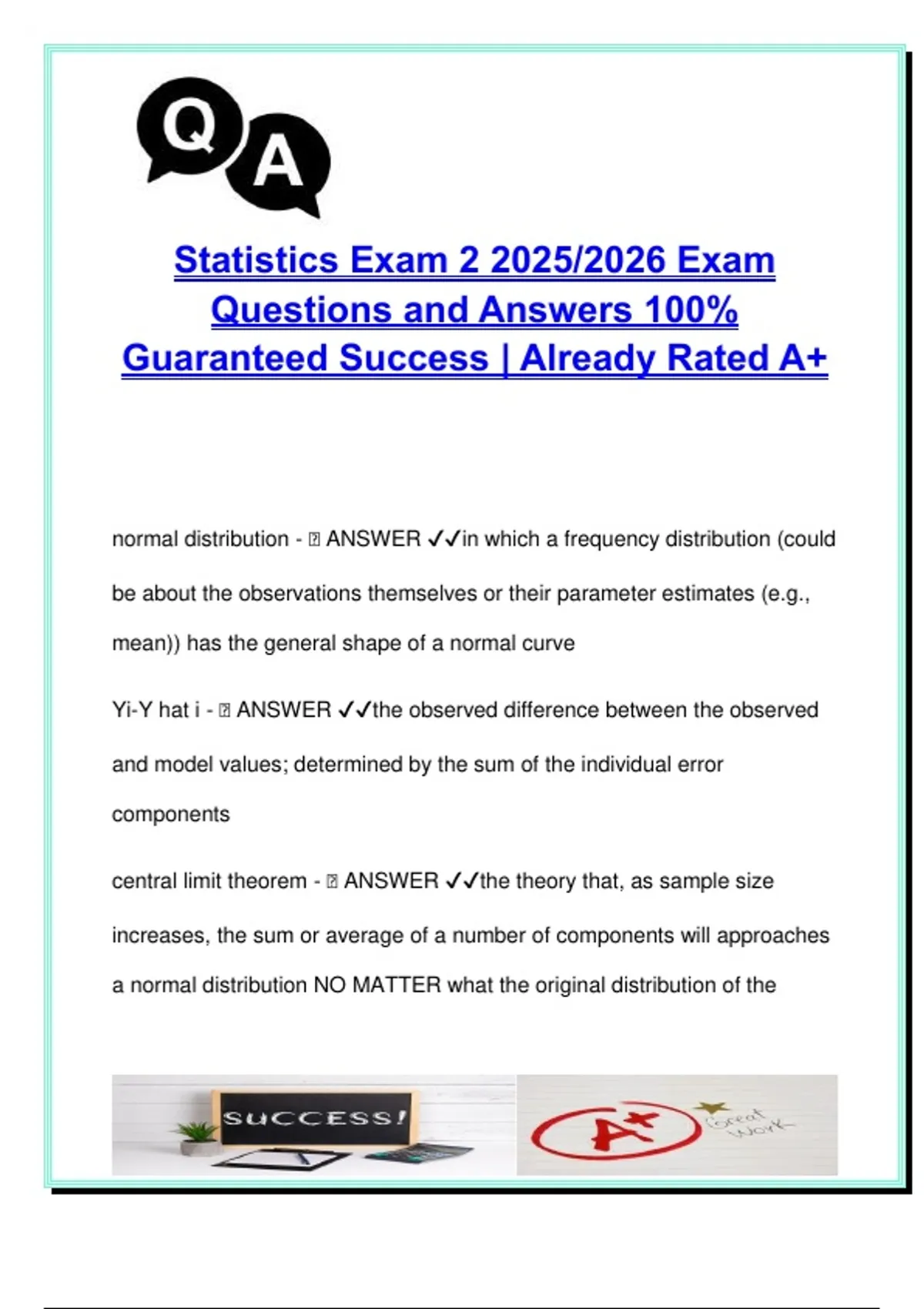 Statistics Exam 2 (2025/2026) – 100+ Advanced Questions with Answers on ...
