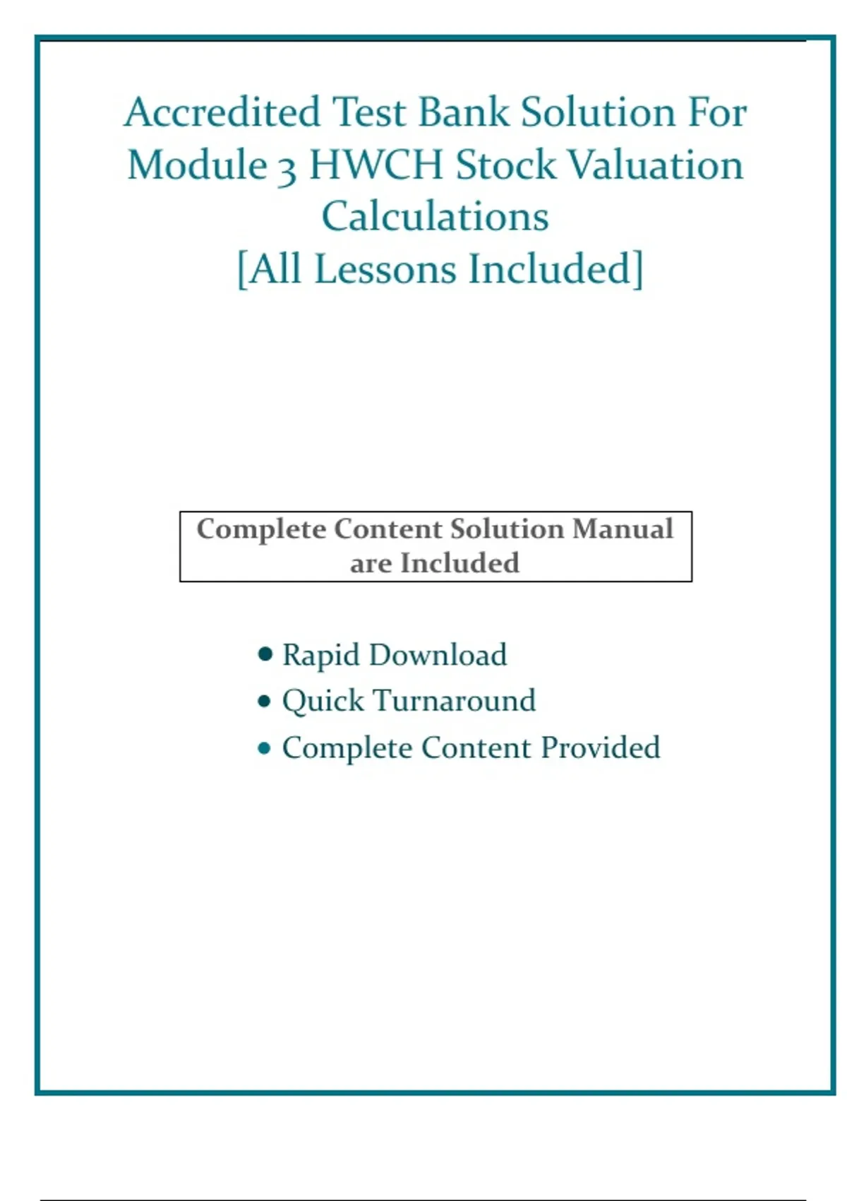 Accredited Test Bank Solution For Module 3 HWCH Stock Valuation ...