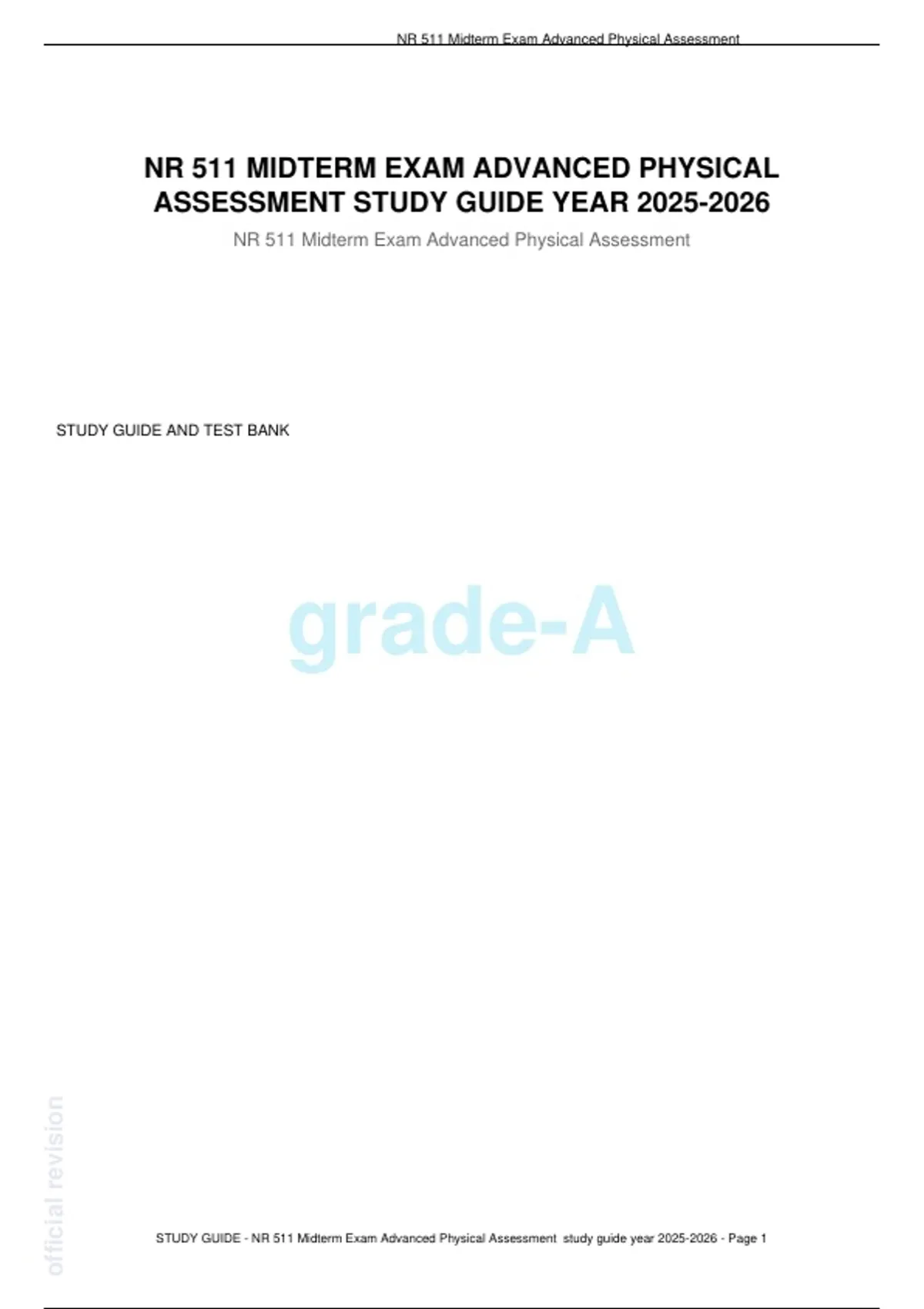 NR 511 MIDTERM EXAM ADVANCED PHYSICAL ASSESSMENT STUDY GUIDE YEAR - NR 511 - Stuvia US