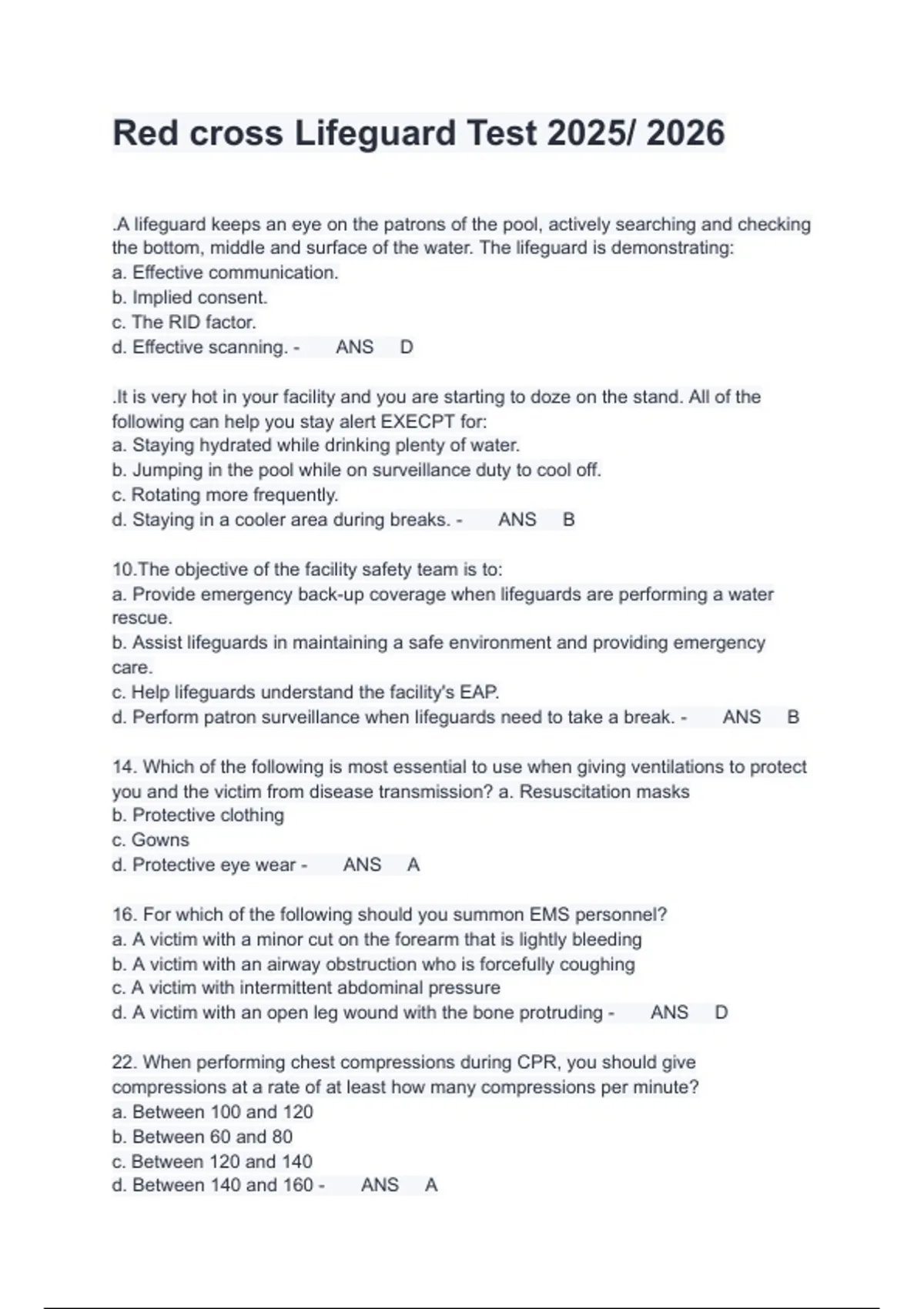 Red Cross Lifeguard Test 2025/2026 – Q&A on CPR, AED, Spinal Injuries ...