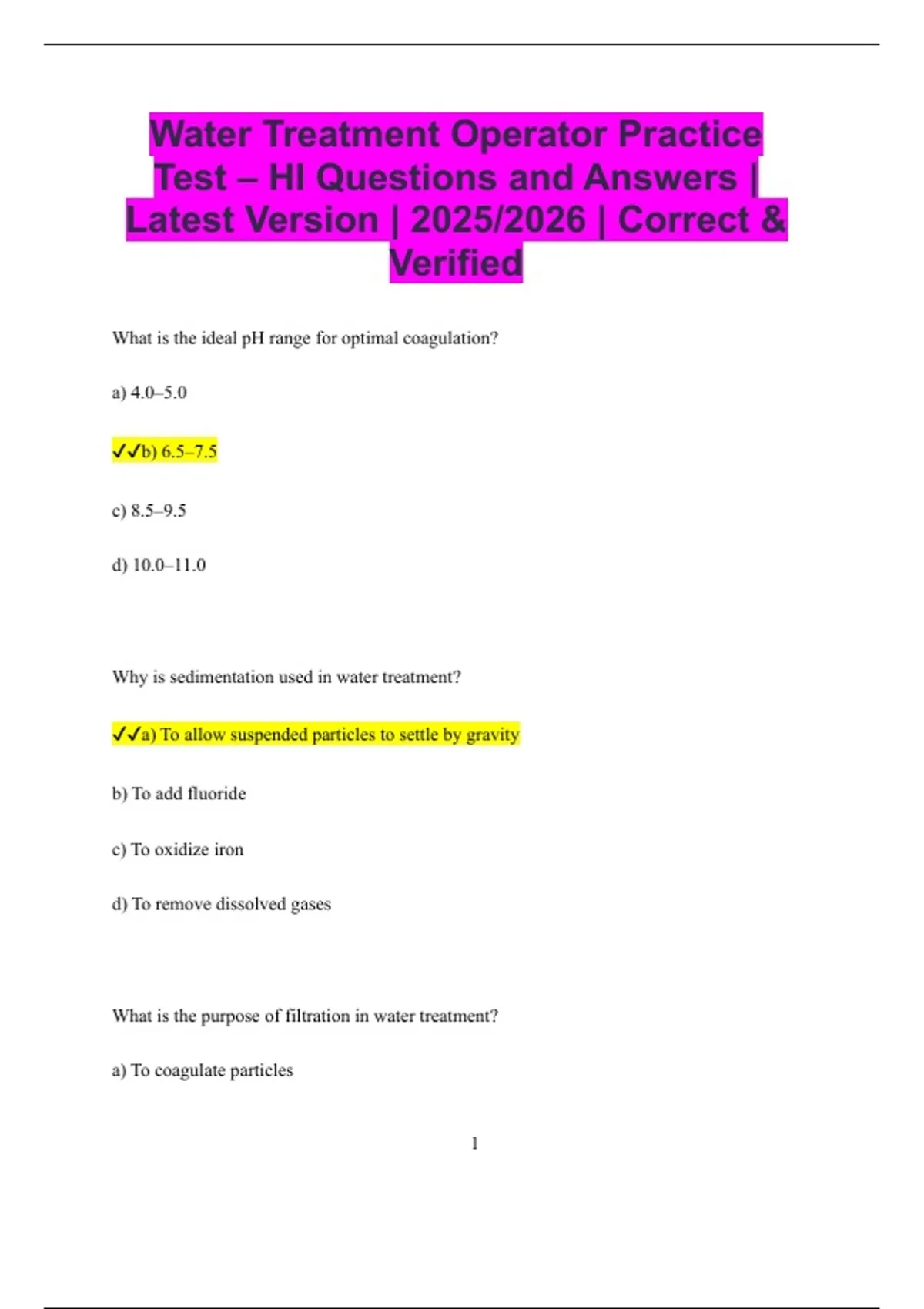Water Treatment Operator Practice Test – HI Questions and Answers ...