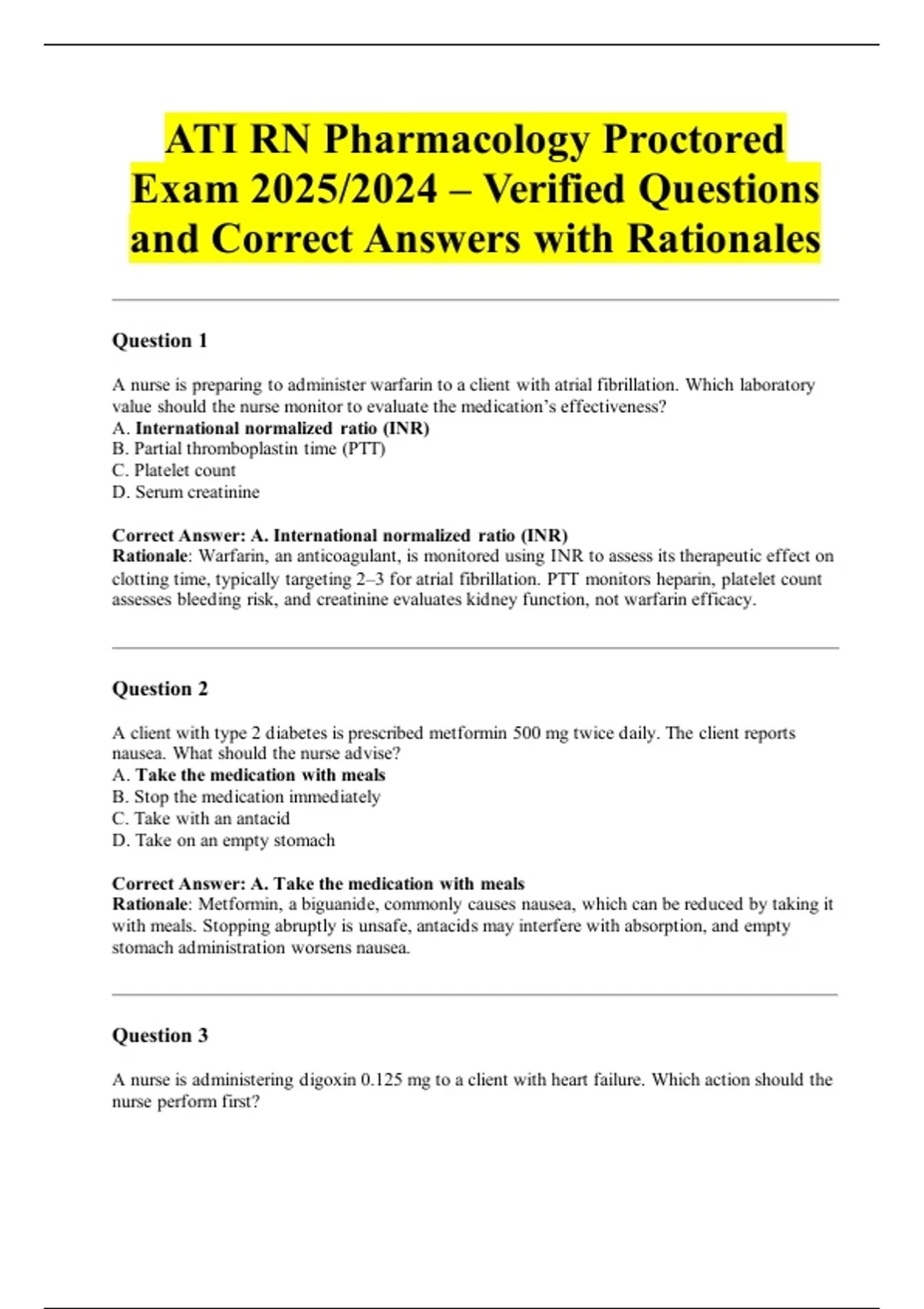 ATI RN Pharmacology Proctored Exam 2025/2024 – Verified Questions and ...
