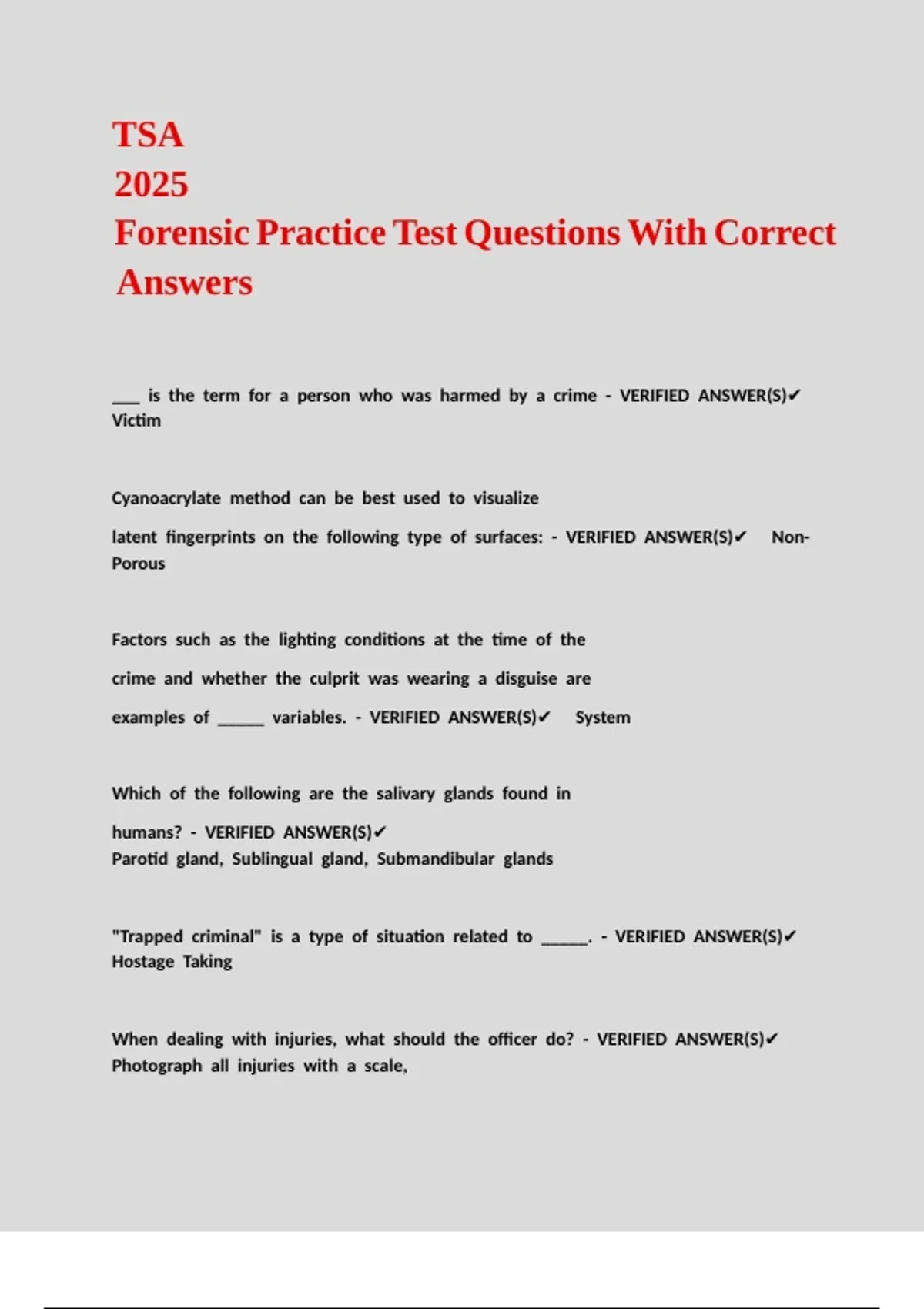TSA 2025 Forensic Practice Test Questions With Correct Answers - TSA ...